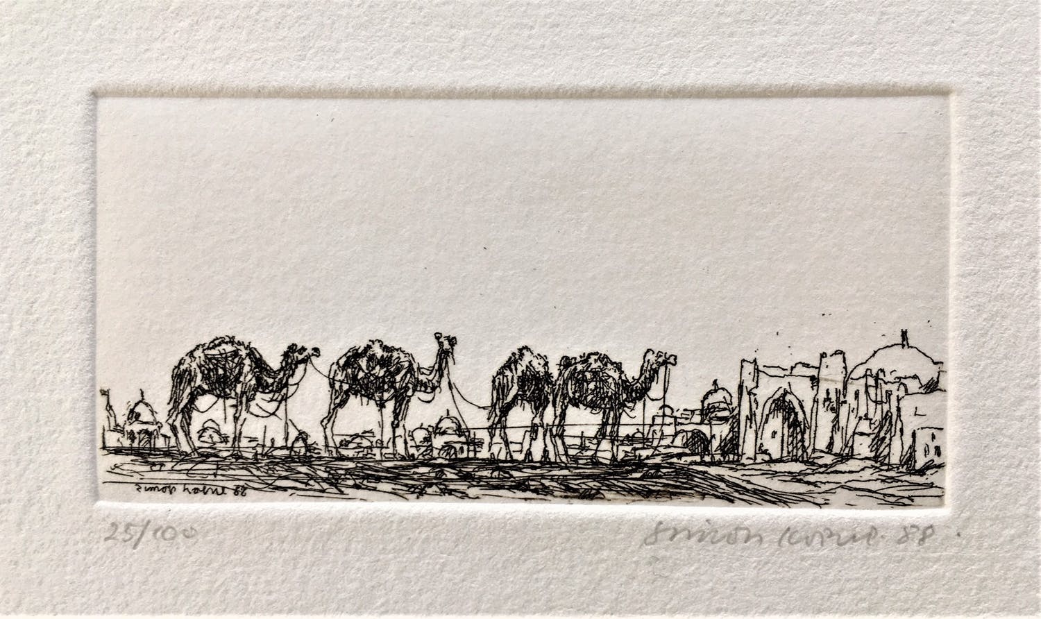 Simon Koene - 4 Kamelen bij oosterse stad Verkocht | Kunstveiling.nl