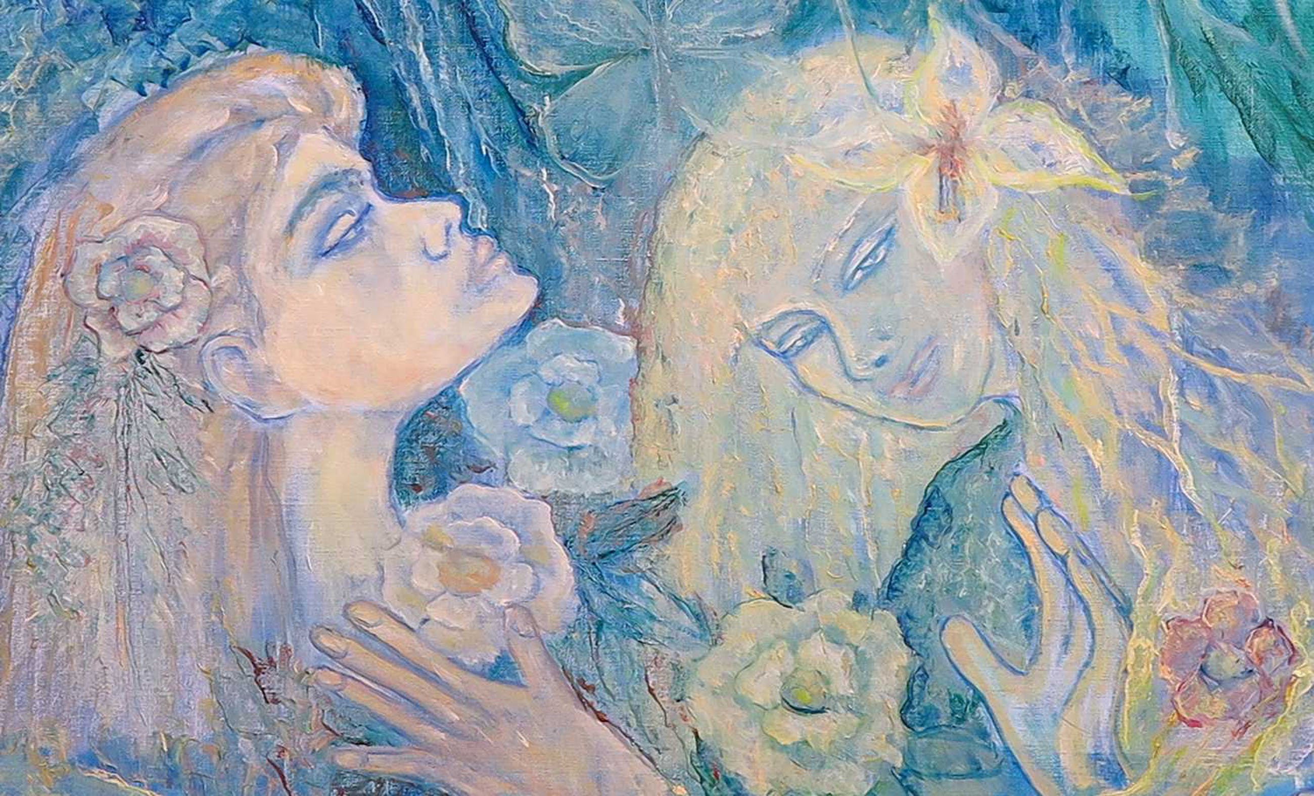 Kiss Riemvis - Olieverf op board, z.t. Fantasy elfen - Ingelijst (Groot ...