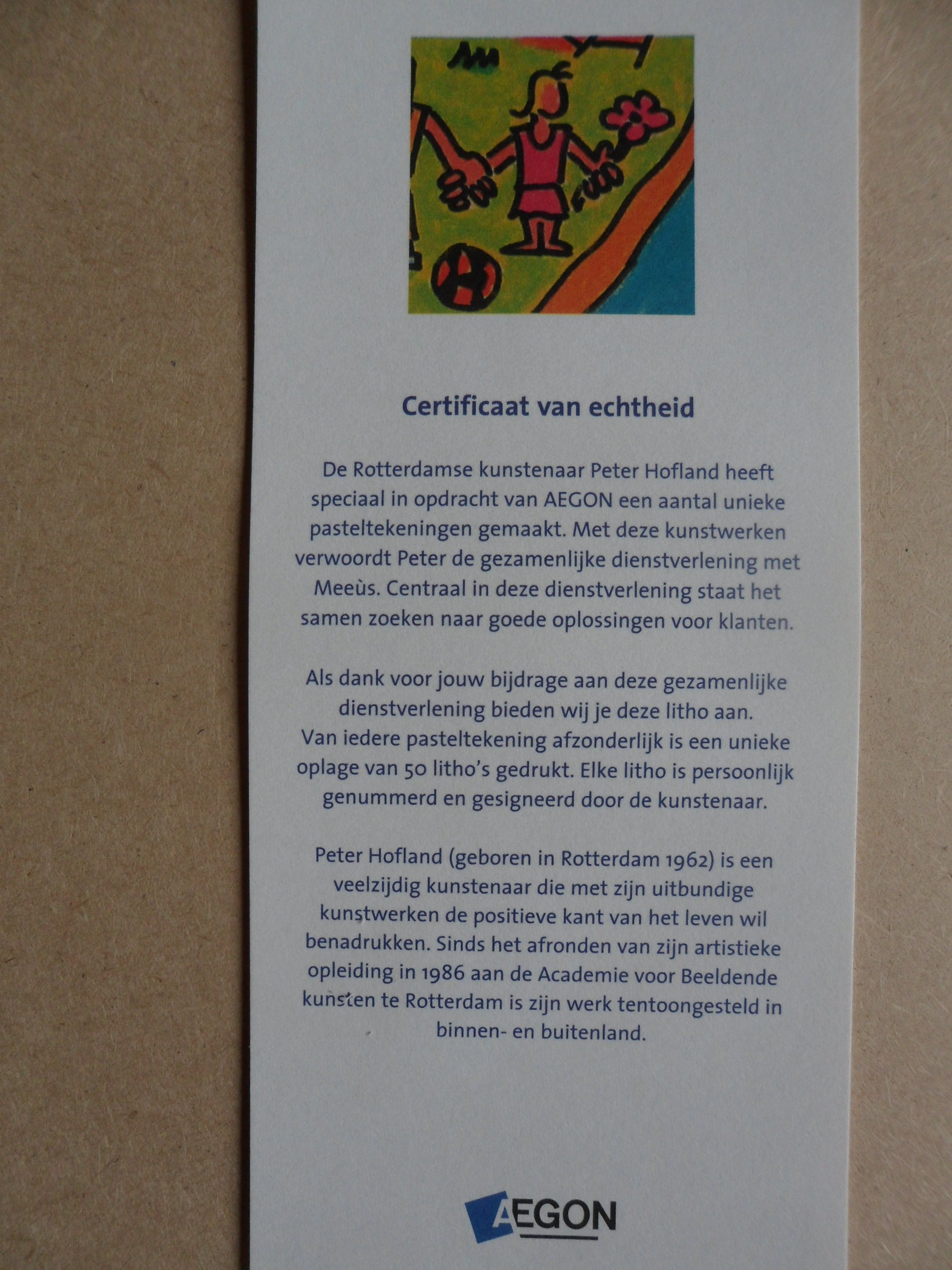 Peter Hofland - Litho, In opdracht van Aegon, Meeus. Verkocht ...