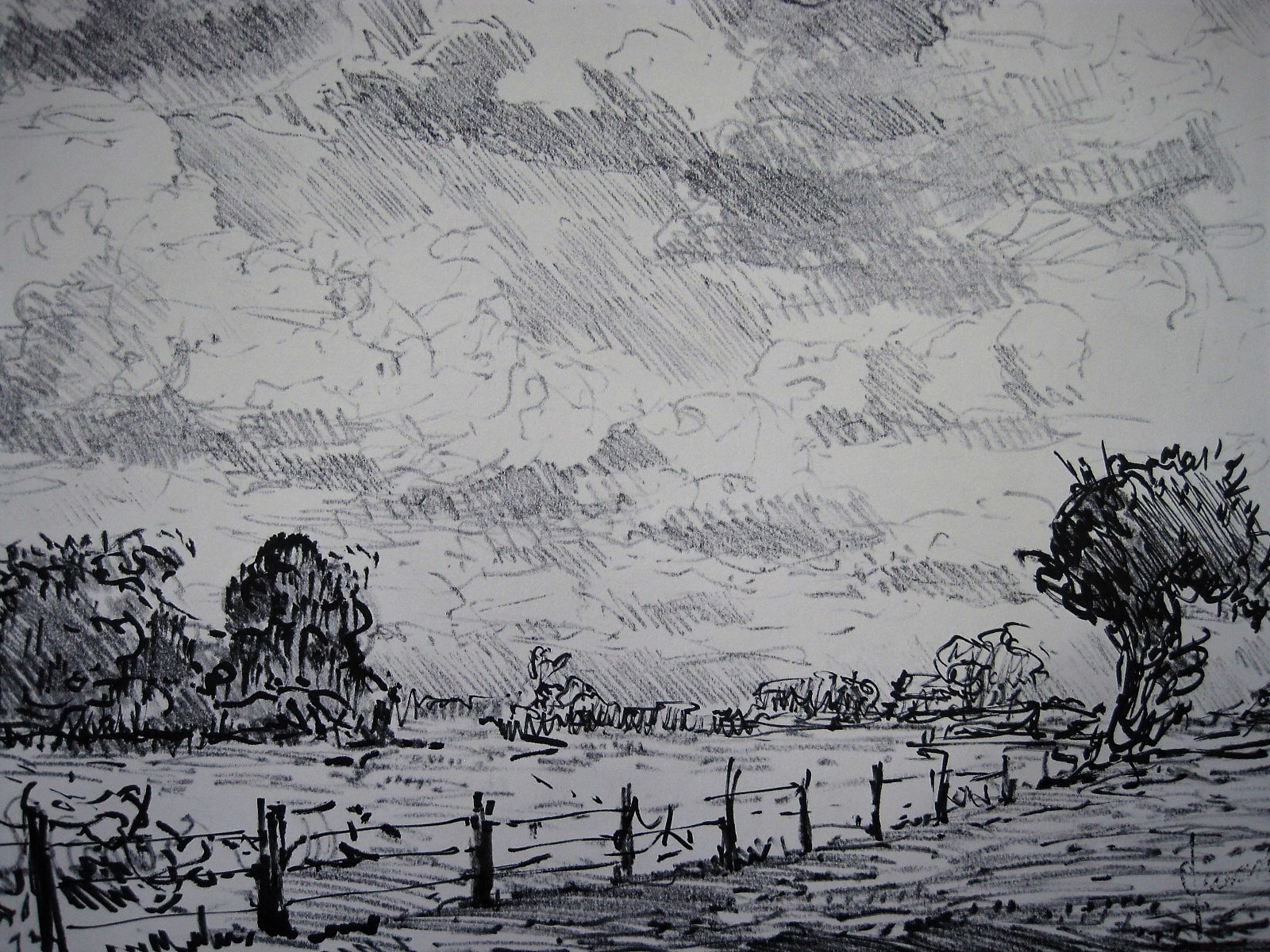 Frans Mars - Grote tekening "Landschap bij Zaandam"gesigneerd ca 1950 ...