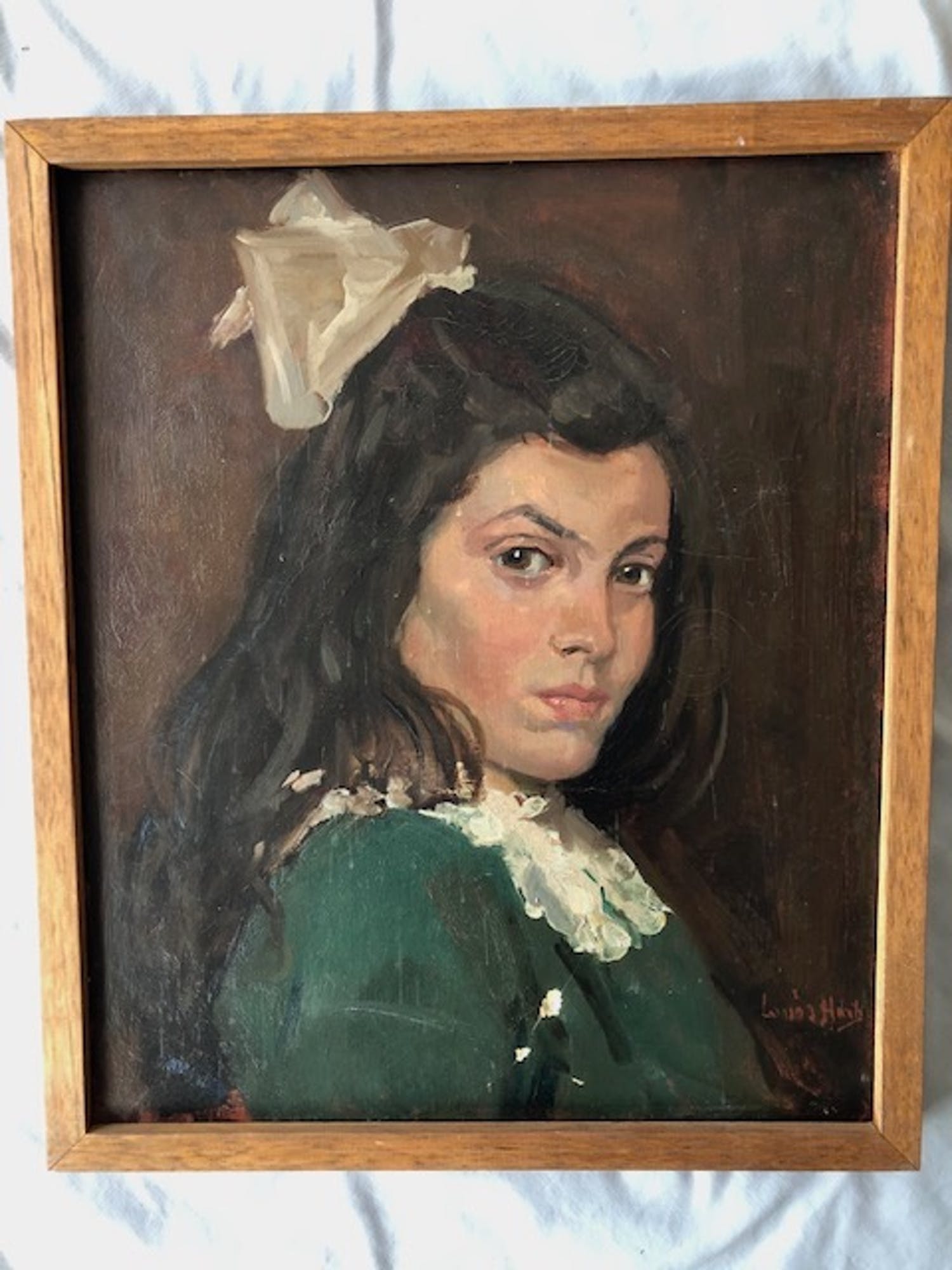 Louis Hartz - Portret meisje met strik Verkocht | Kunstveiling.nl