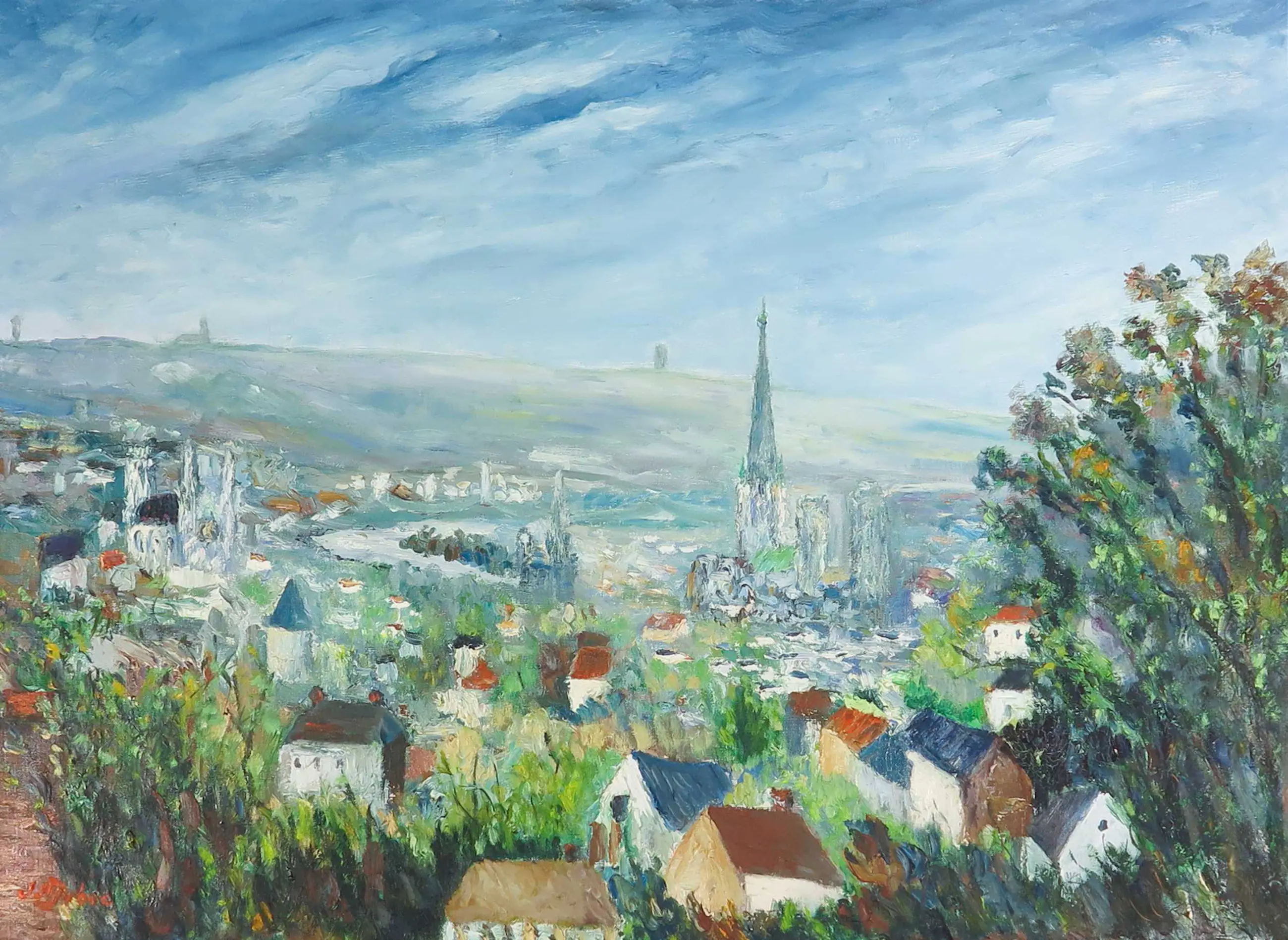 Jean-Jacques Duboc - Olieverf op doek, Rouen vie de St. Mt. Aignan ...