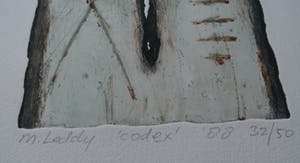 Madeleine Leddy - Ets/Aquatint - "Codex" - 1988 Verkocht | Kunstveiling.nl