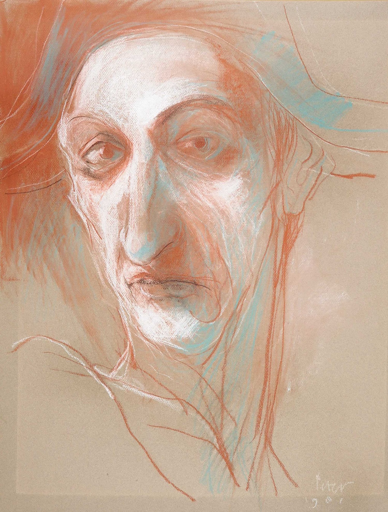 Peter Harskamp - Krijttekening, Clownskop Verkocht | Kunstveiling.nl