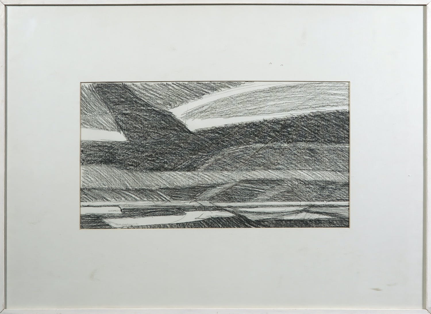 Paul Overhaus - Zwart krijt, Geabstraheerd Landschap - Ingelijst ...