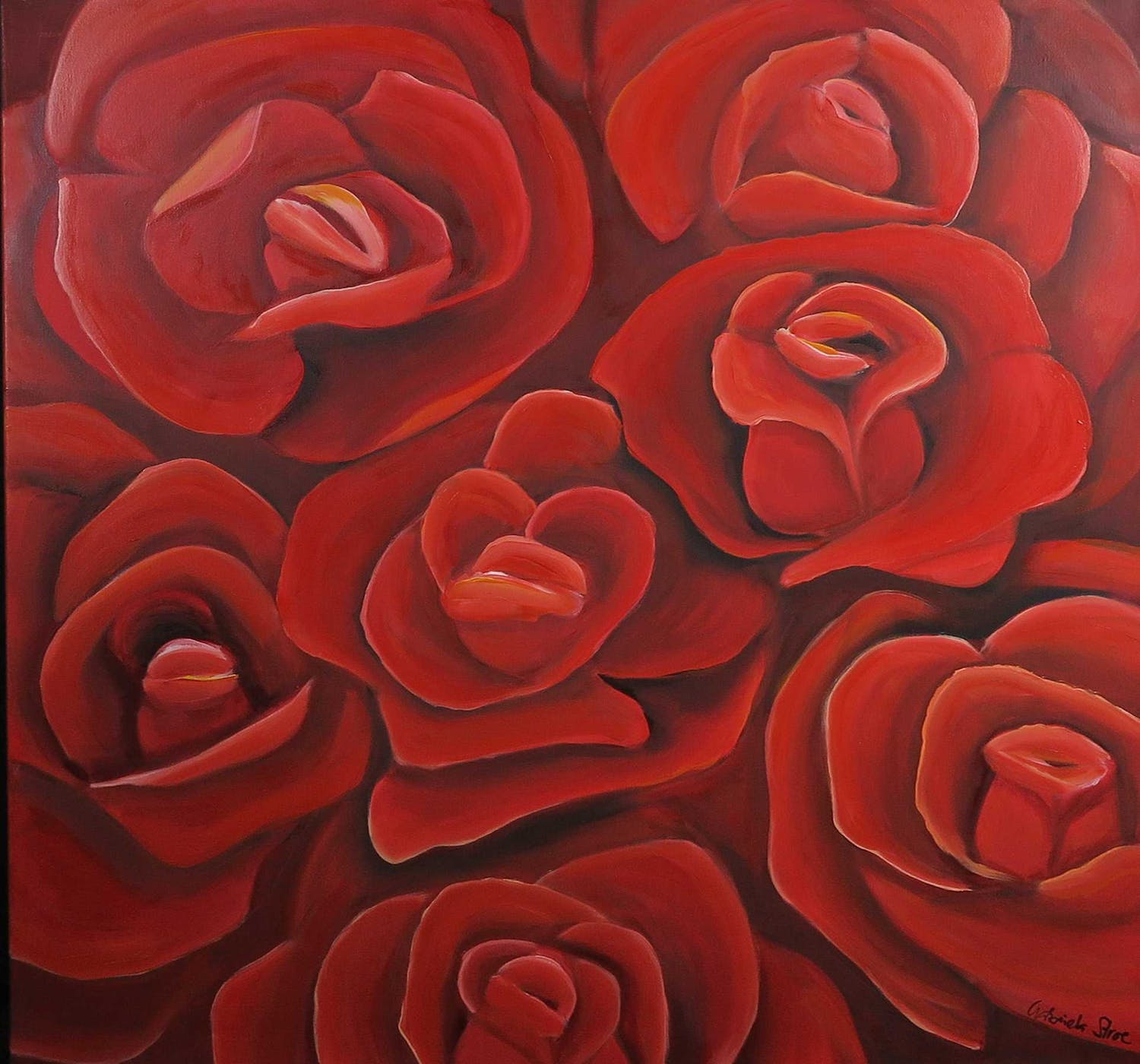 Gabriela Stroe - Olieverf op doek, Rode Roosjes (Groot) Verkocht ...