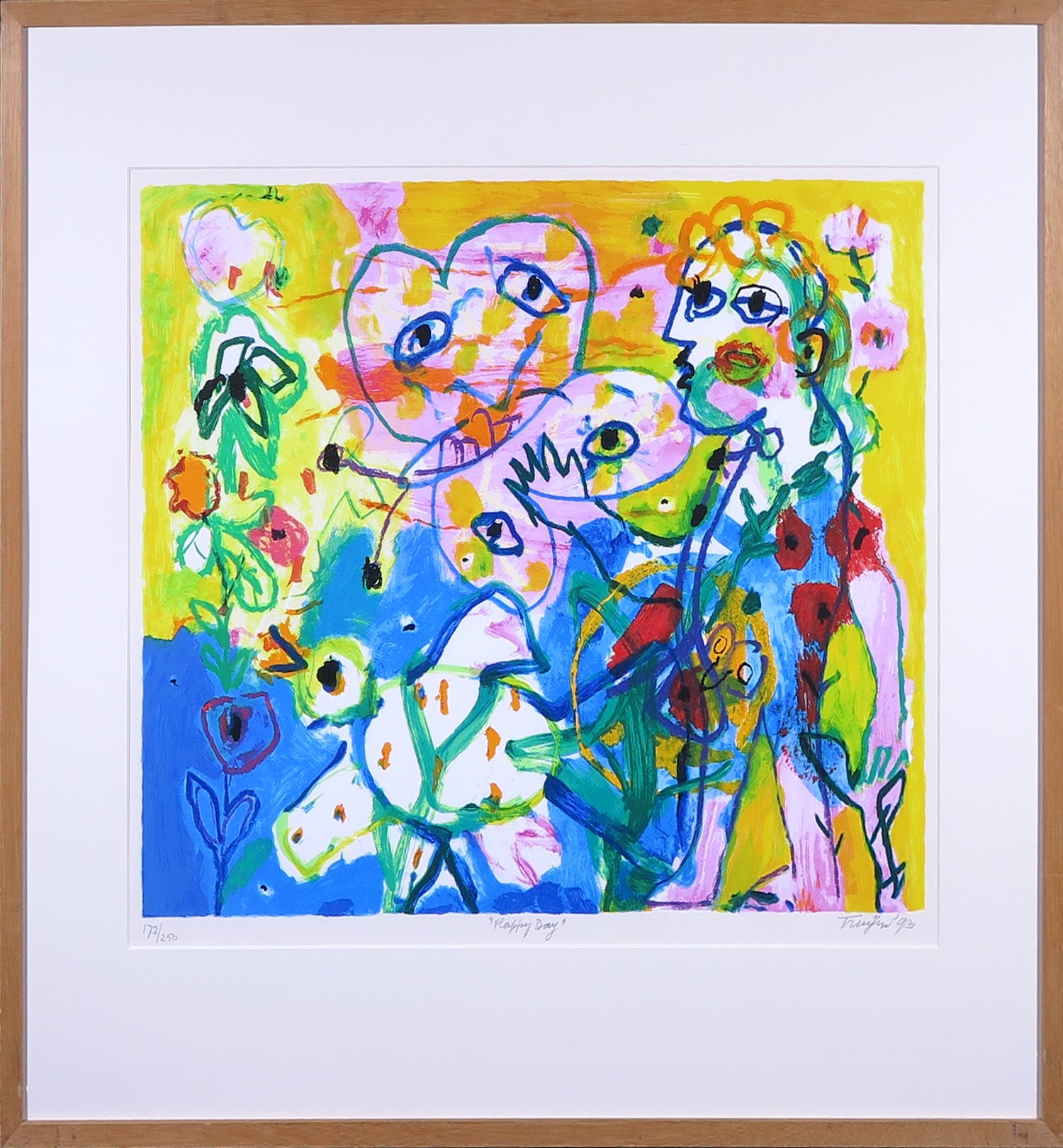 Hans Truijen - Zeefdruk, Happy Day - Ingelijst Verkocht | Kunstveiling.nl