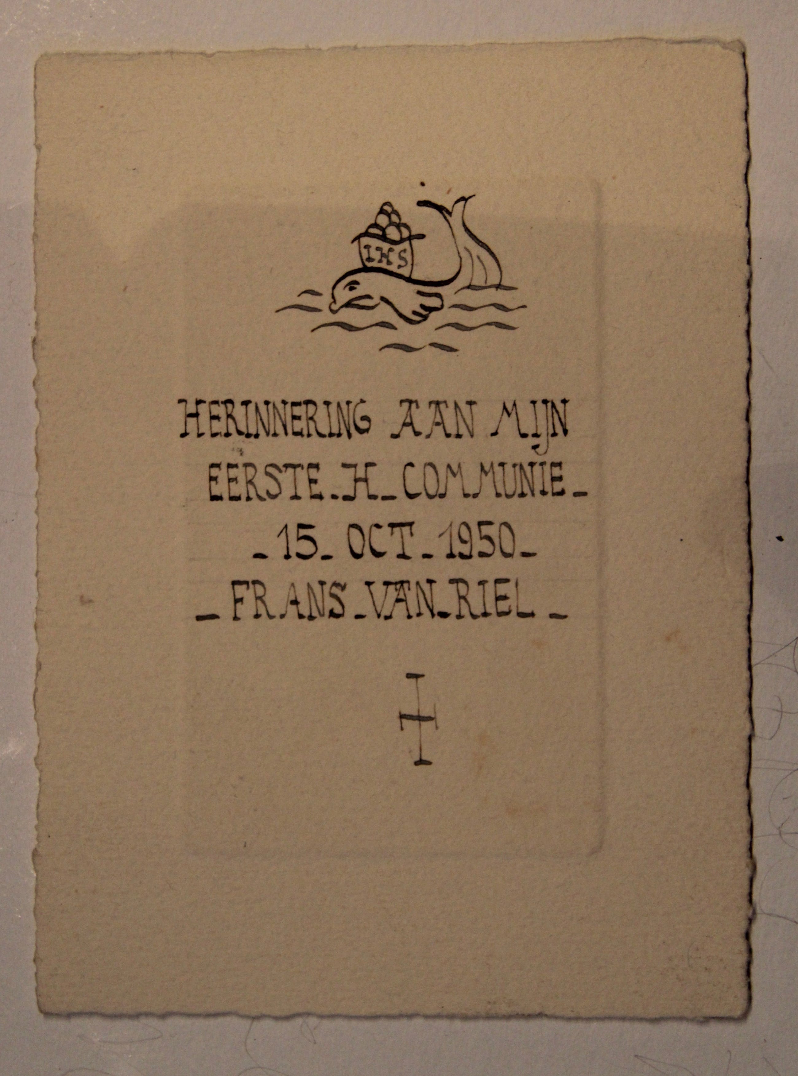 Jan van Riel - Communiekaart voor de eerste Heilige communnie van zijn ...