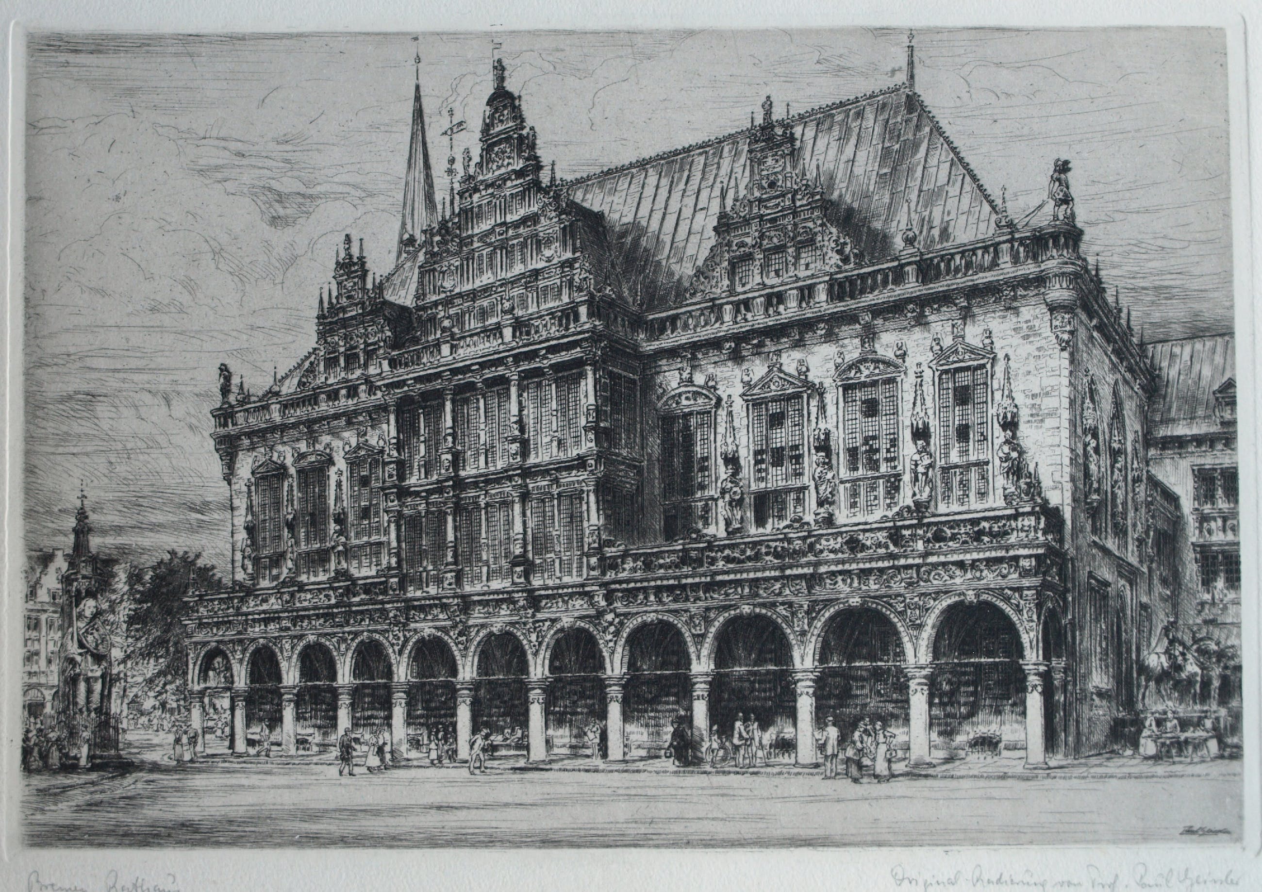 Paul Geissler - Ets, Stadhuis Bremen , ‘Rathaus Bremen’ – gesigneerd ...
