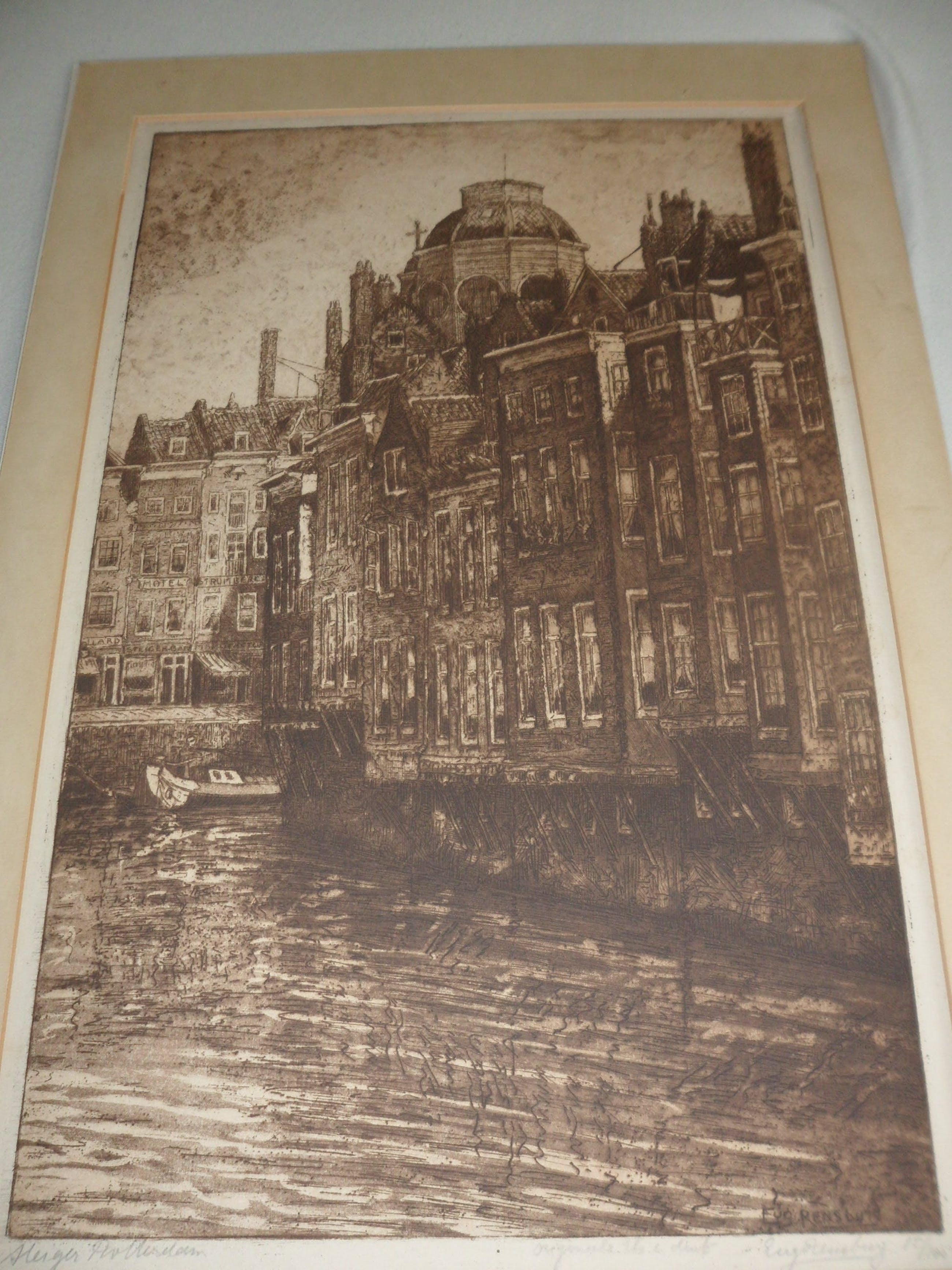 Eugene Rensburg - Ets , titel: Steiger te Rotterdam. Verkocht ...