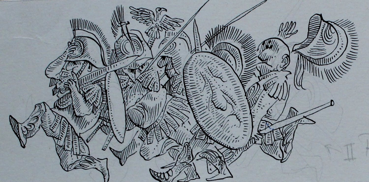 Peter Vos - Pentekening - Romeinen II Verkocht | Kunstveiling.nl