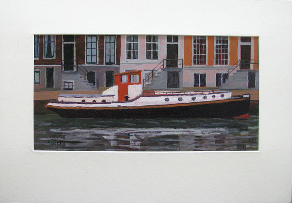 Hendrik Jan Visser - SLEEPBOOT IN DE GRACHT Verkocht | Kunstveiling.nl