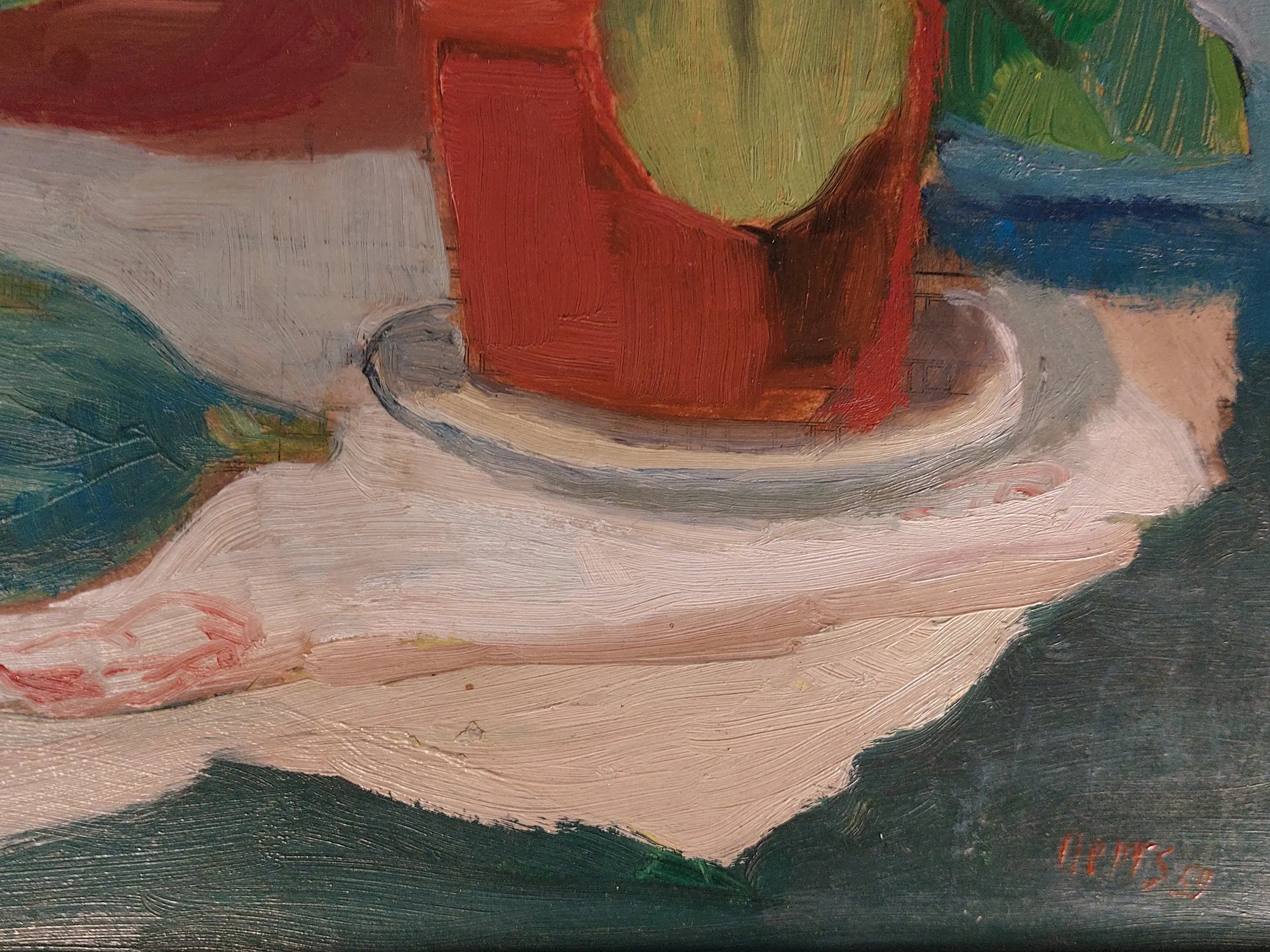 Wim Oepts - ''Stilleven met hortensia en blauwe spuitwater fles ...