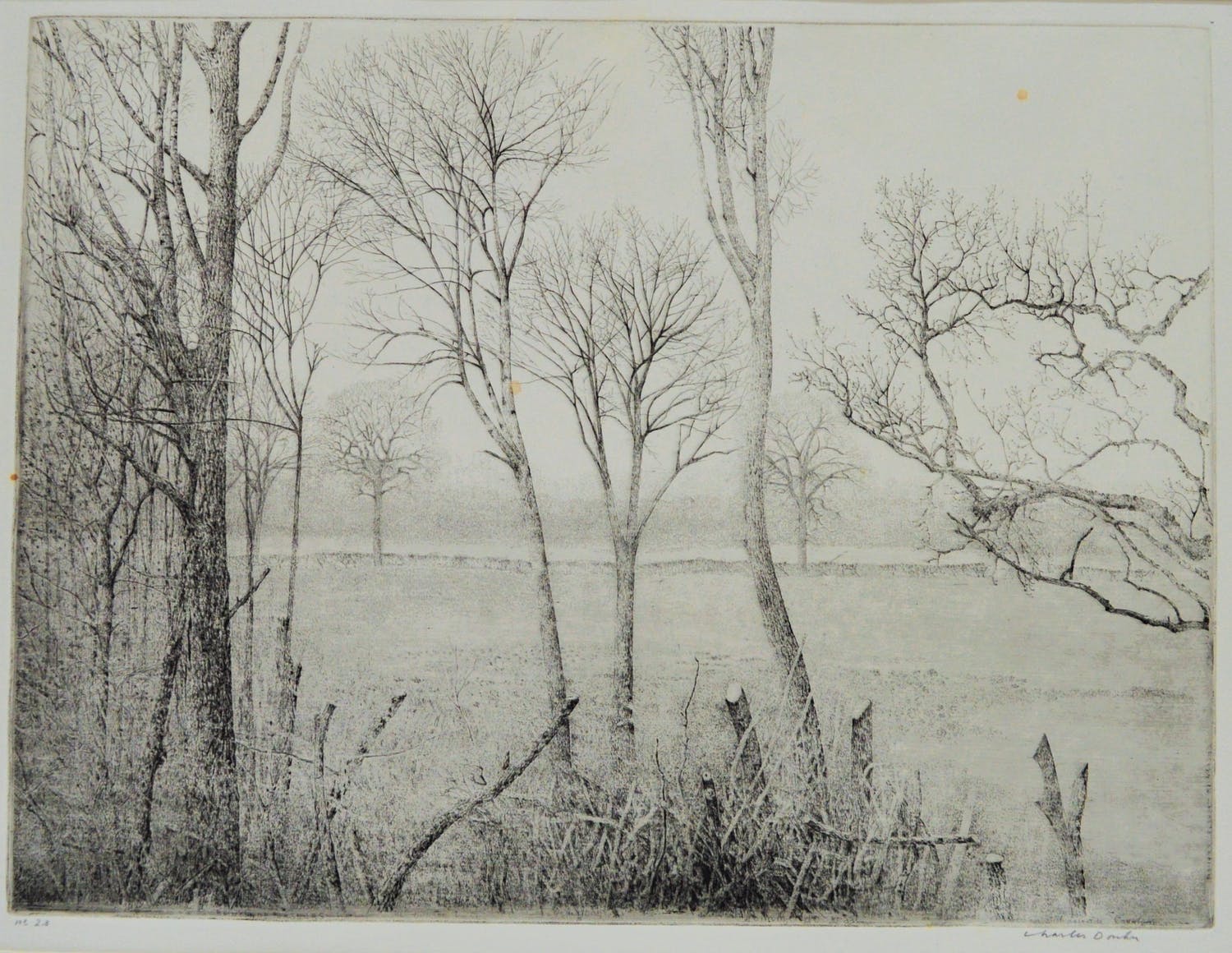 Charles Donker - Winterlanschap in Rhijnauwen, snel dalende kauwen ...