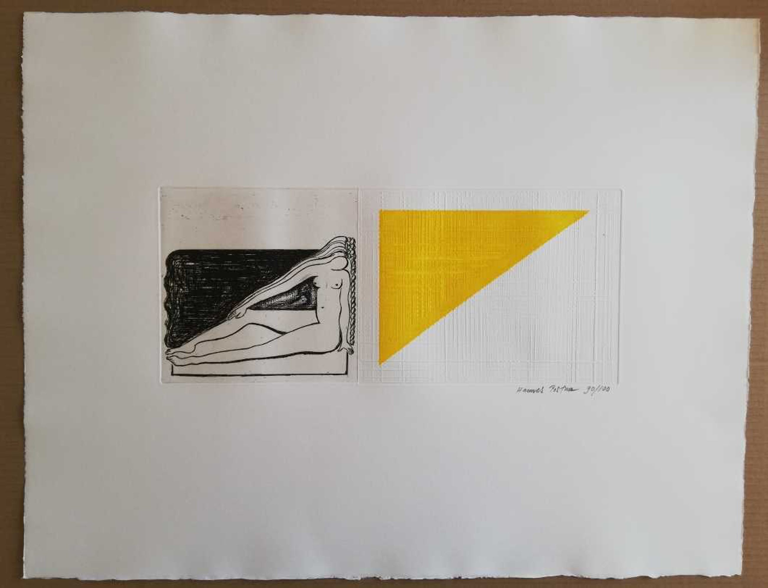 Hannes Postma - NAAKTE VROUW MET DRIEHOEK / ZW-W ETS EN KLEURETS ...