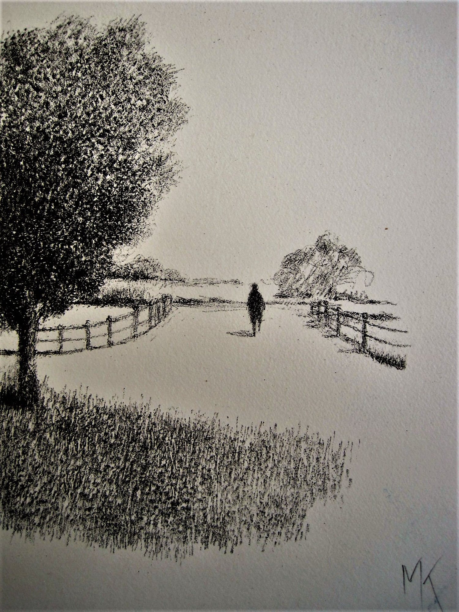 Metten Koornstra - Meester van de Verstilling - Litho - "Man in Landschap - gesigneerd Verkocht ...