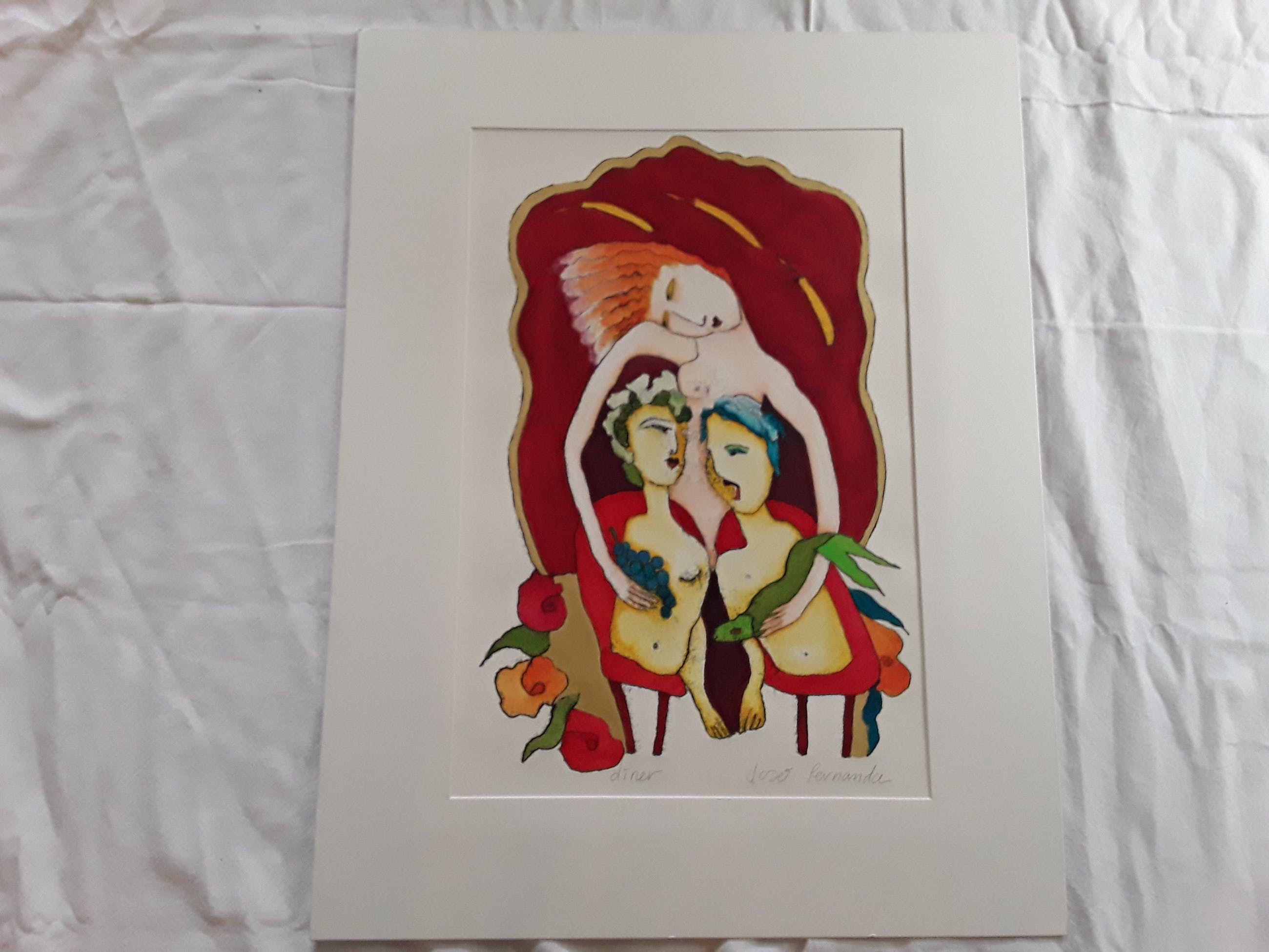 Jose Fernanda - Gemengde techniek, titel,,diner,,gesign. Verkocht ...