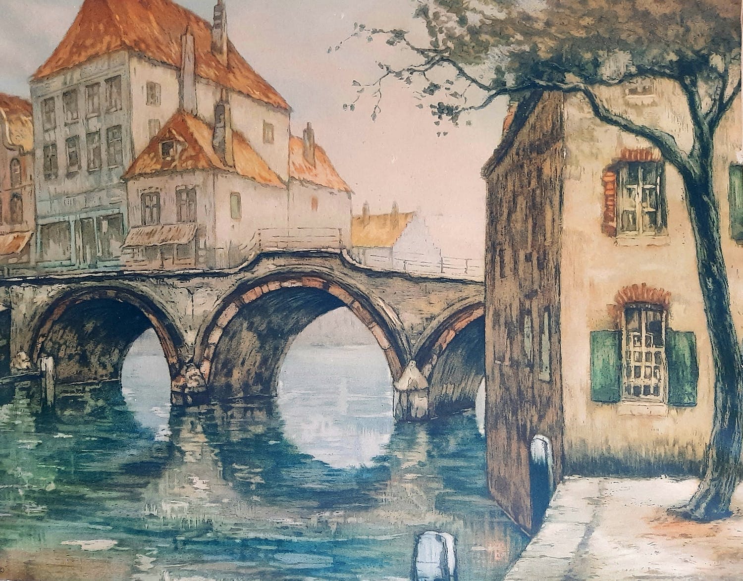 Jan van Doorn - Stadsgezicht Belgie Verkocht | Kunstveiling.nl