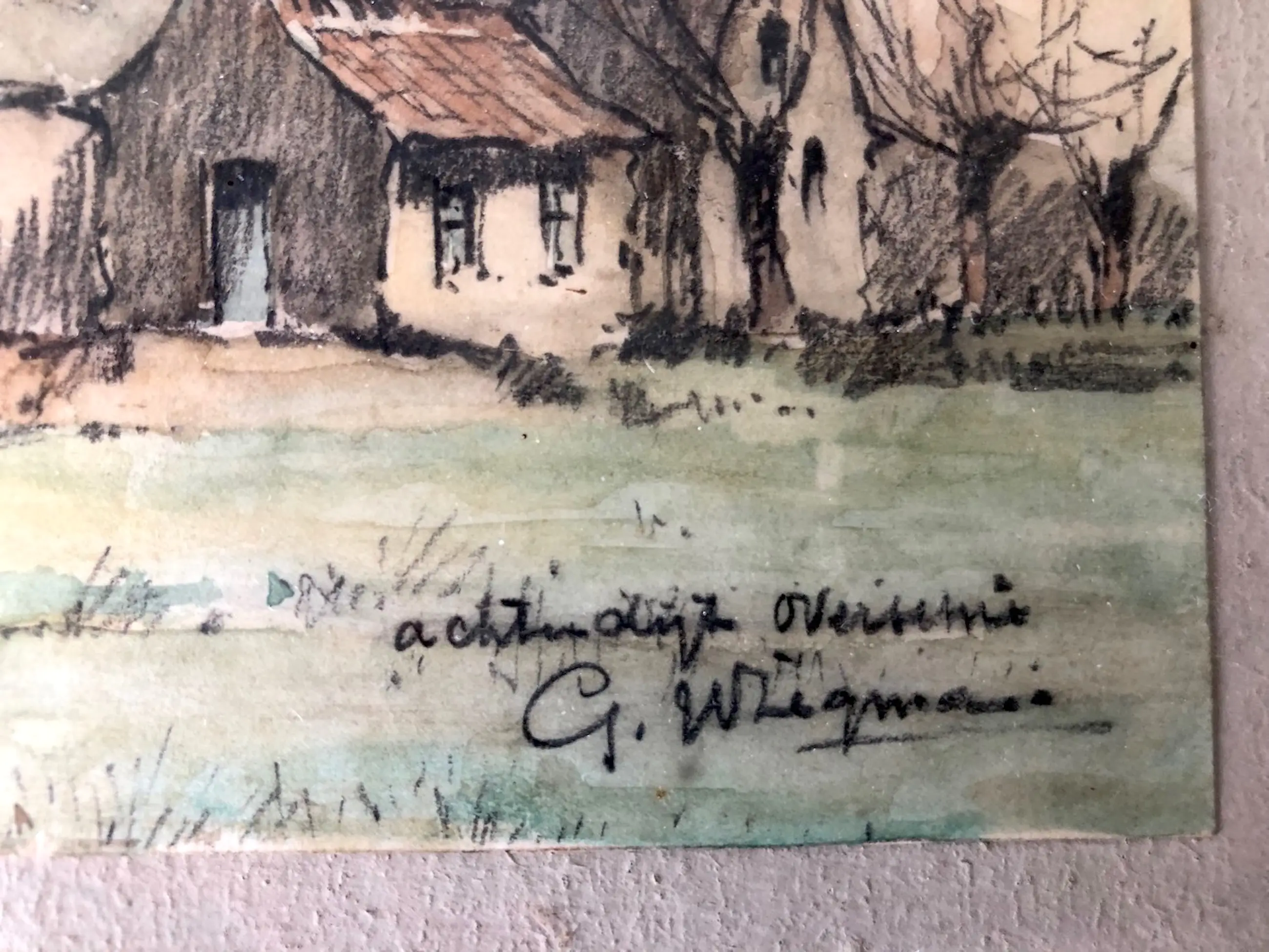 Gerard Wiegman - Achterdijk Overschie - Tekening / Aquarel, Ingelijst ...