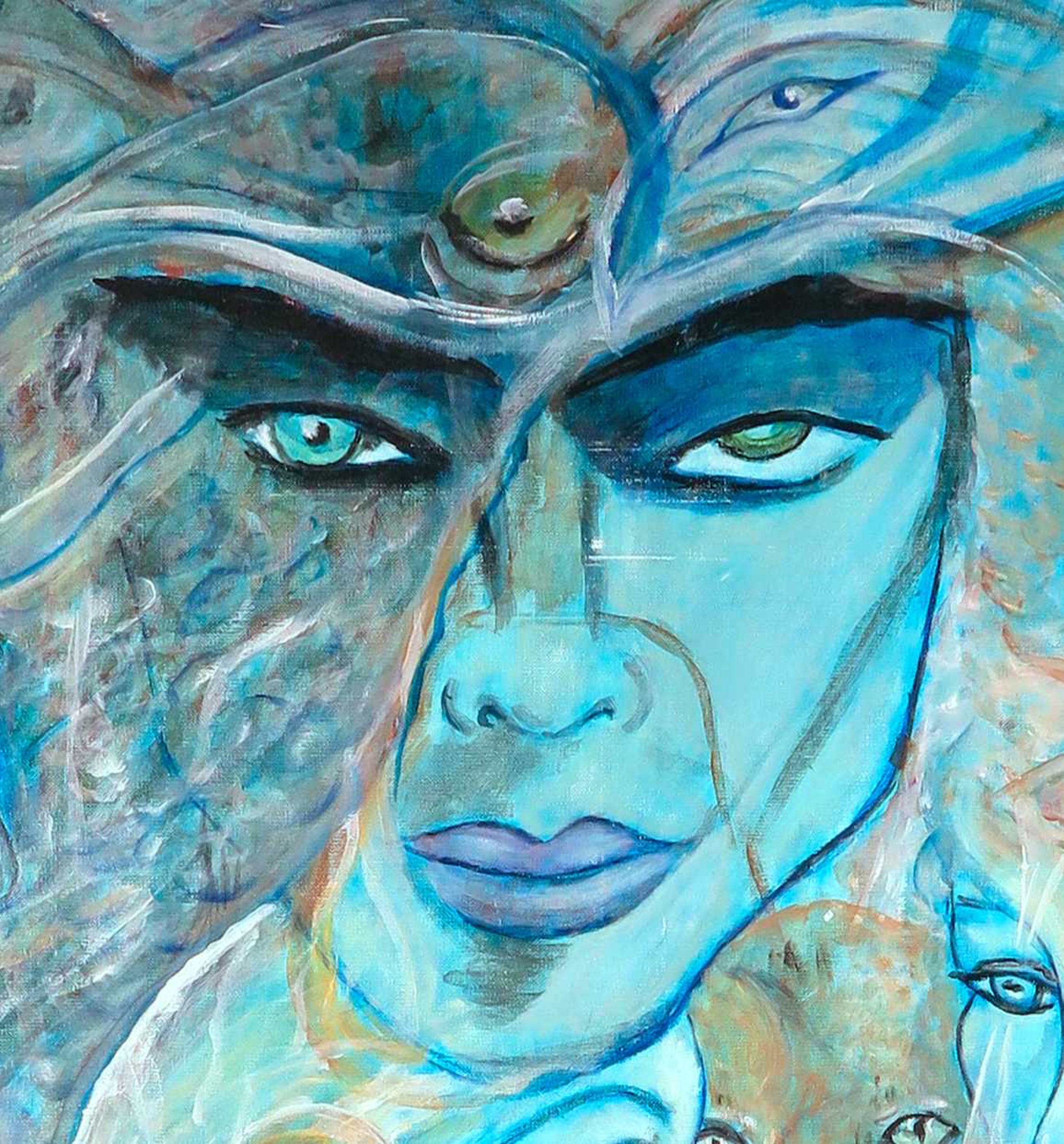 Kiss Riemvis - Olieverf op doek, z.t Dieren en gezichten (Groot ...