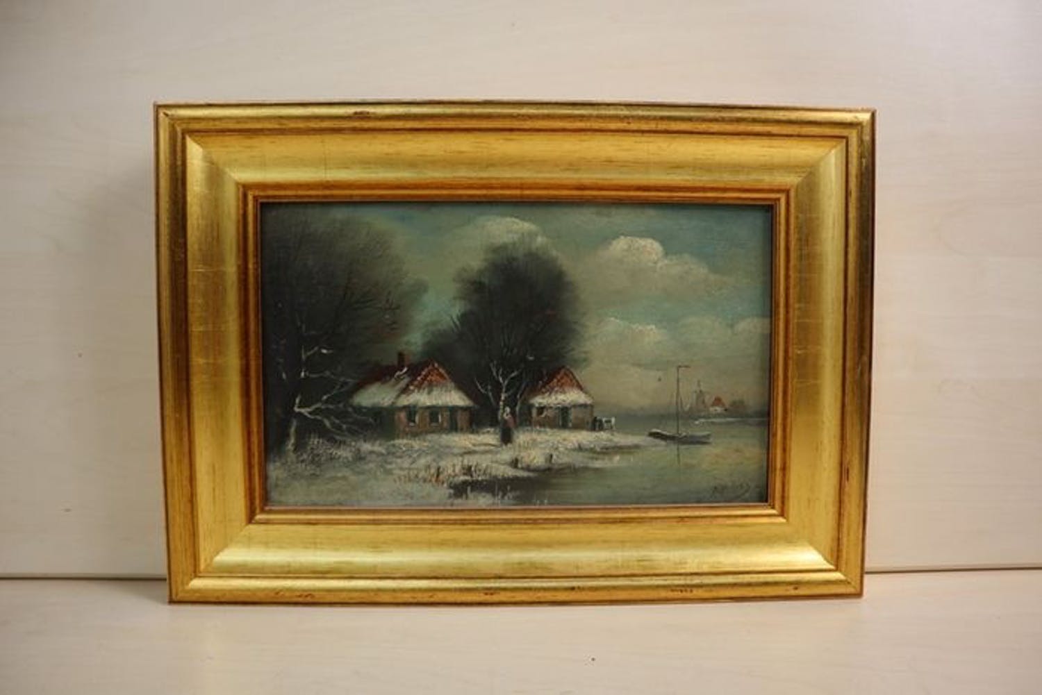 Piet Peters - Wintergezicht met boerderij aan water Verkocht | Kunstveiling.nl