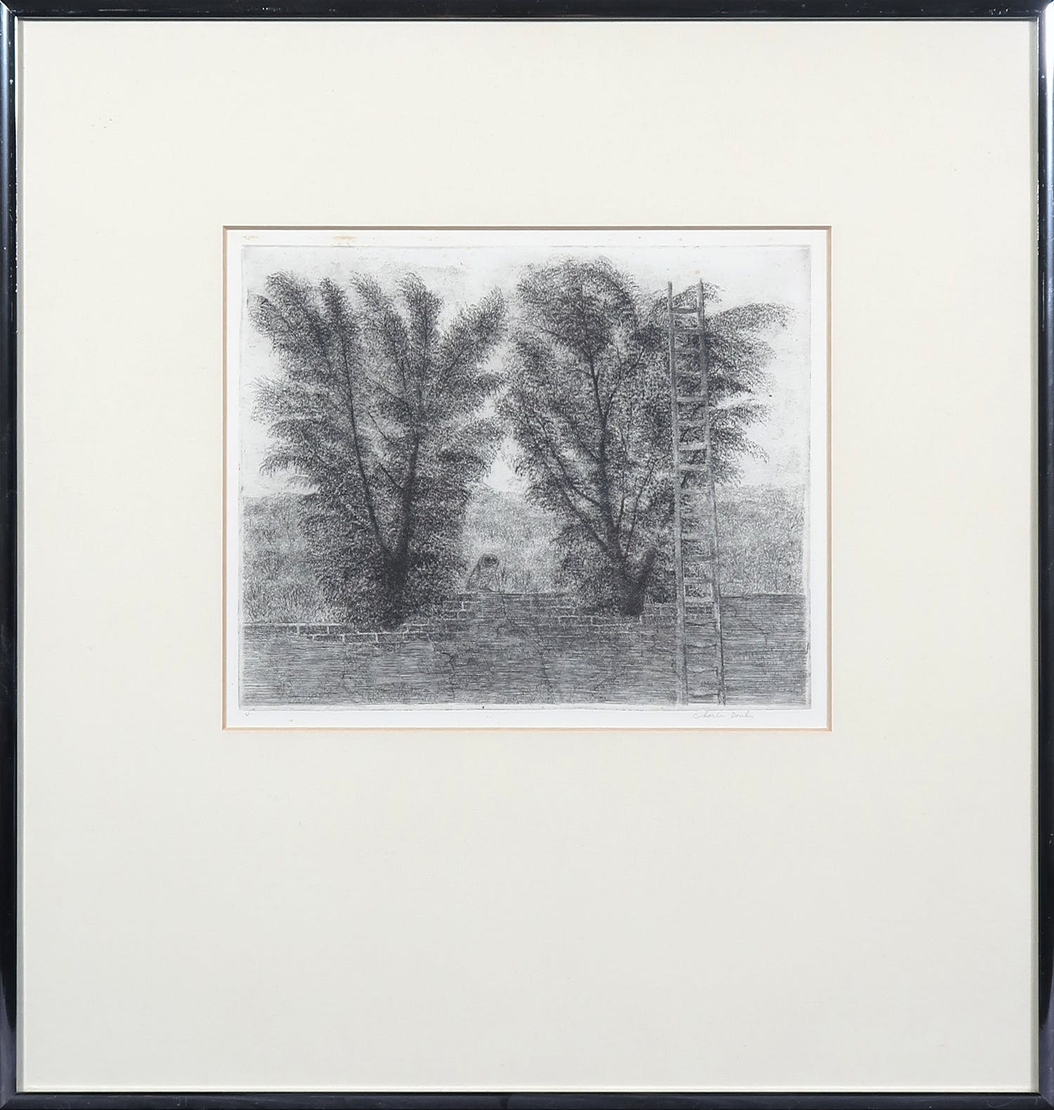 Charles Donker - Ets, Uiltje op muur - Ingelijst Verkocht | Kunstveiling.nl