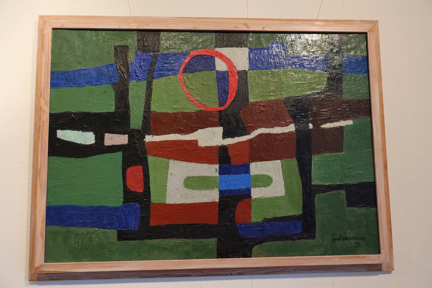 Juul Neumann - Geabstraheerd landschap met rode cirkel Verkocht ...