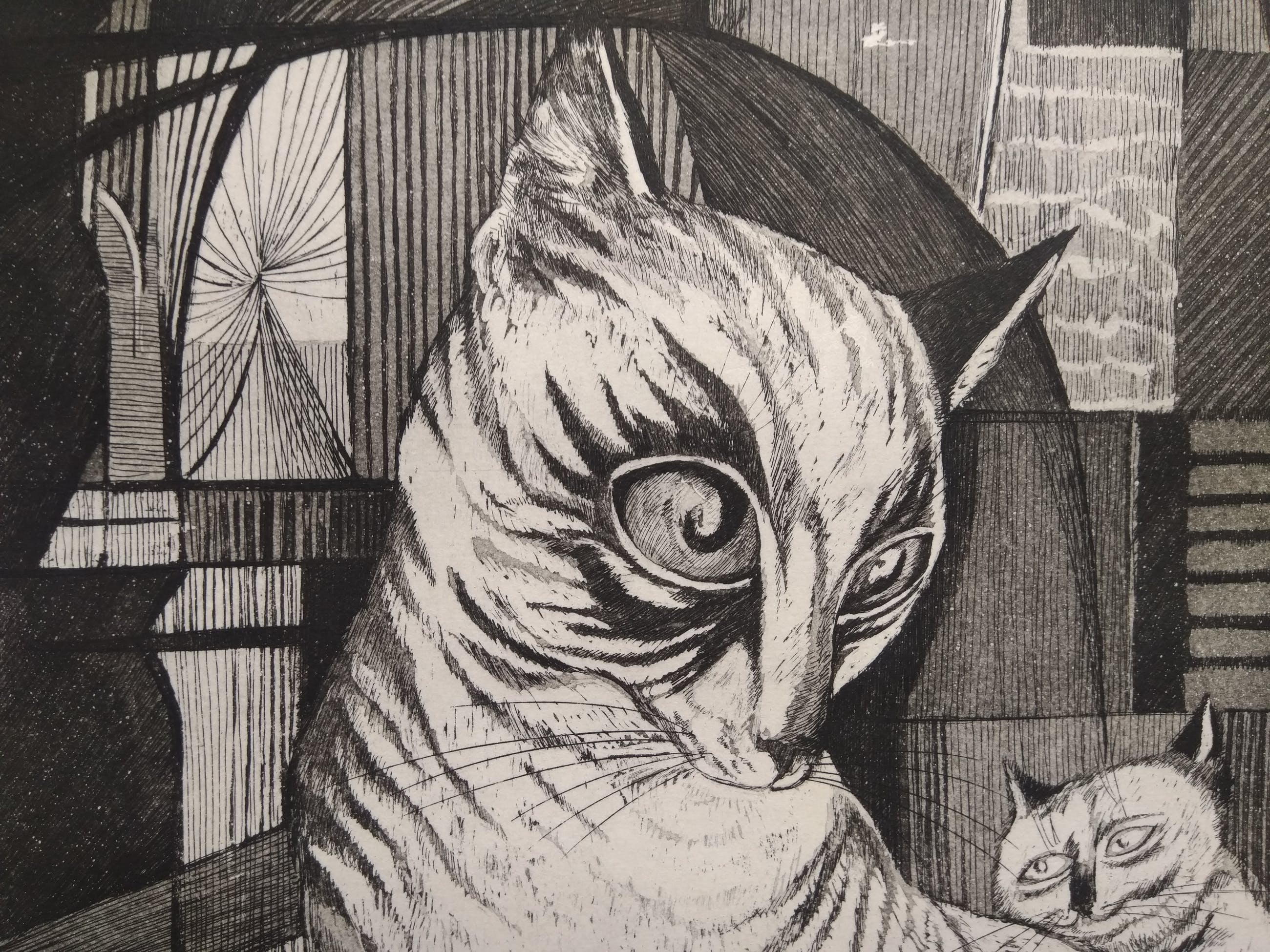 Margot Dukker-Groot - "Katzenfreude", Radierung, (''Kattenplezier ...