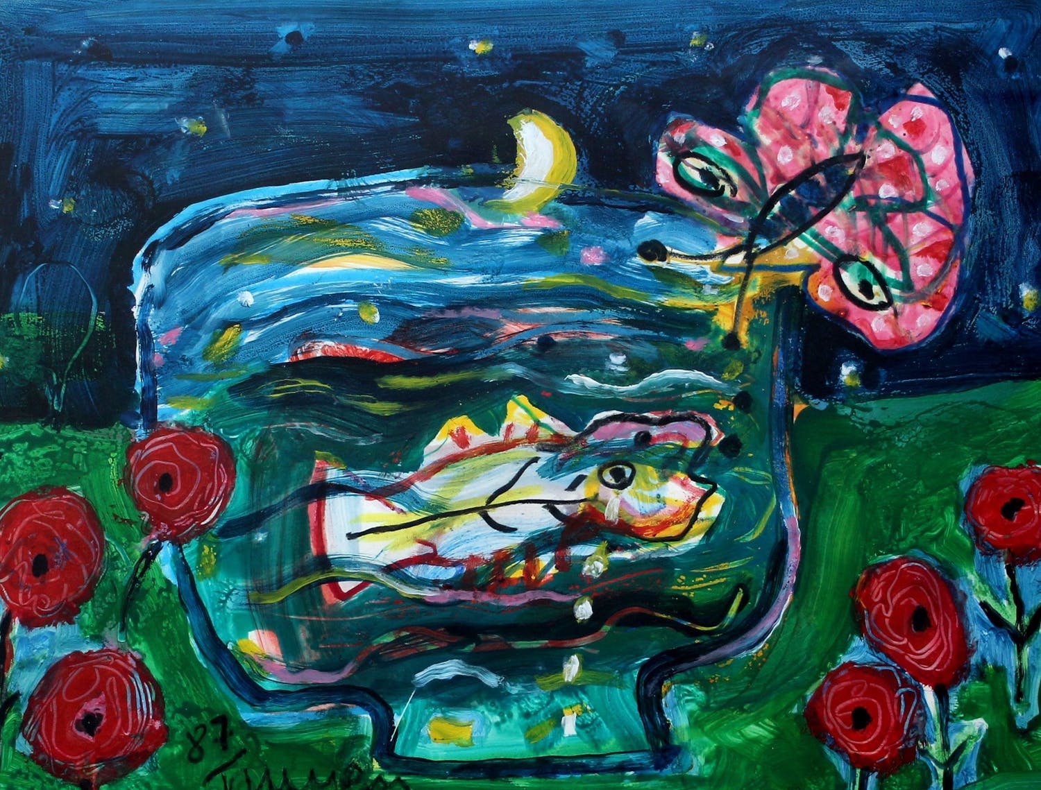 Hans Truijen - gouache - 1987 (keurige lijst) Verkocht | Kunstveiling.nl