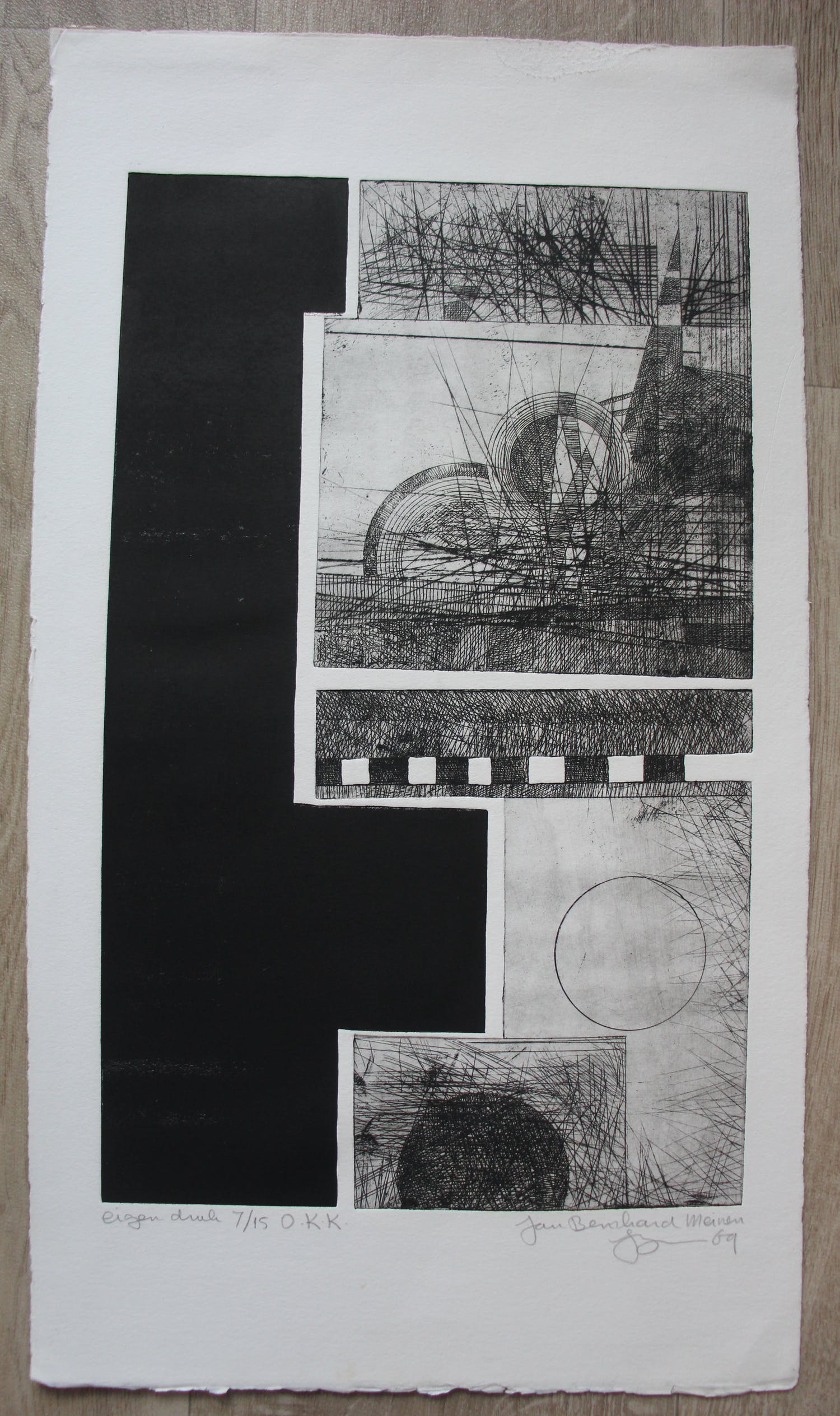 Jan Bernard Meinen - Ets - Abstracte compositie met geometrische vormen ...