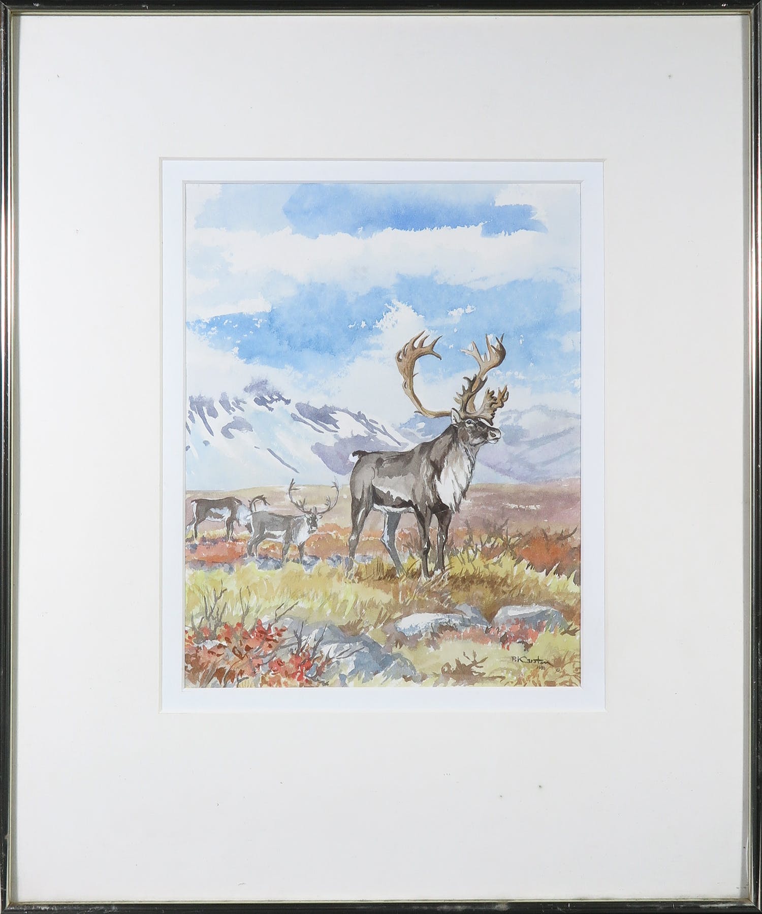 Peter Karsten - Aquarel, Rendieren op de steppe - Ingelijst Verkocht ...