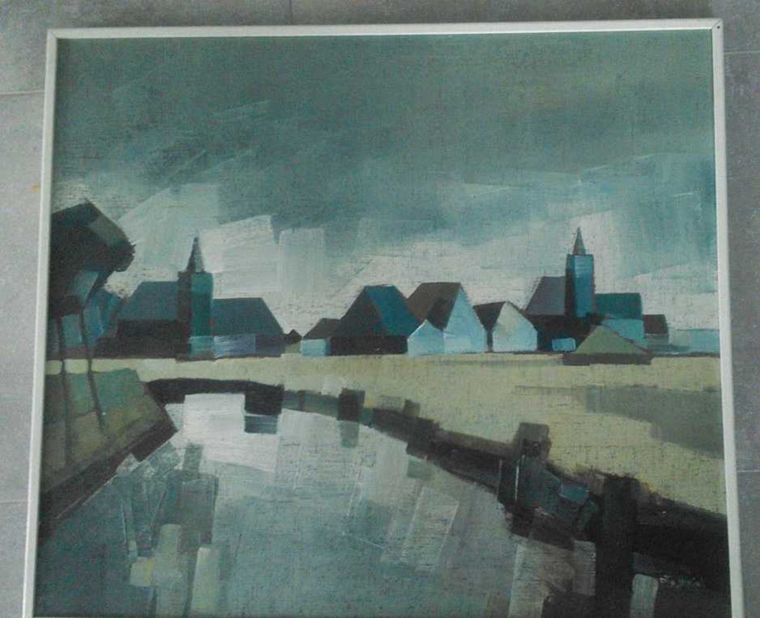 Bob Immink - Waterkant met dorp Verkocht | Kunstveiling.nl