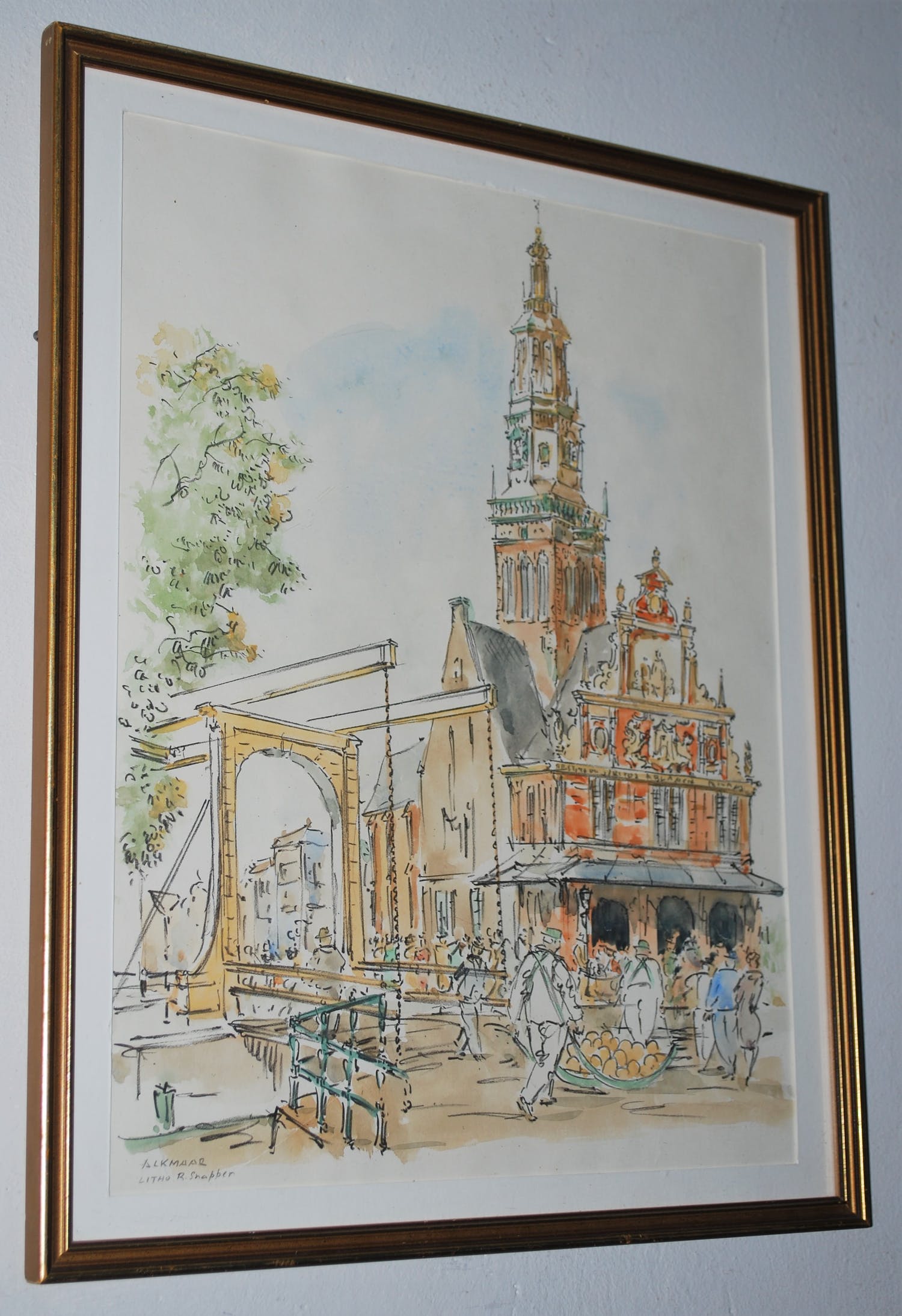 Rein Snapper - Alkmaat met de Waag - grote handgesigneerde kleurenlitho ...