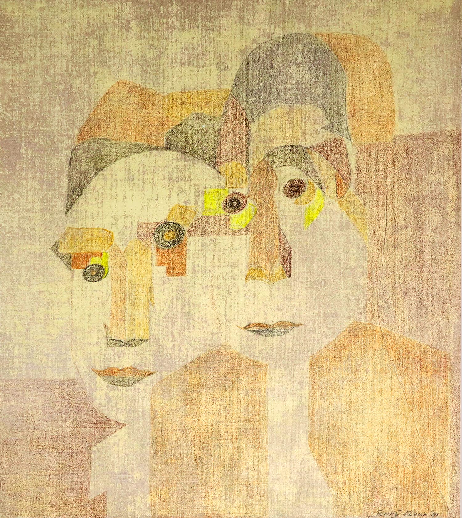 Jenny Fleur - Gemengde techniek op papier, Geabstraheerd portret ...