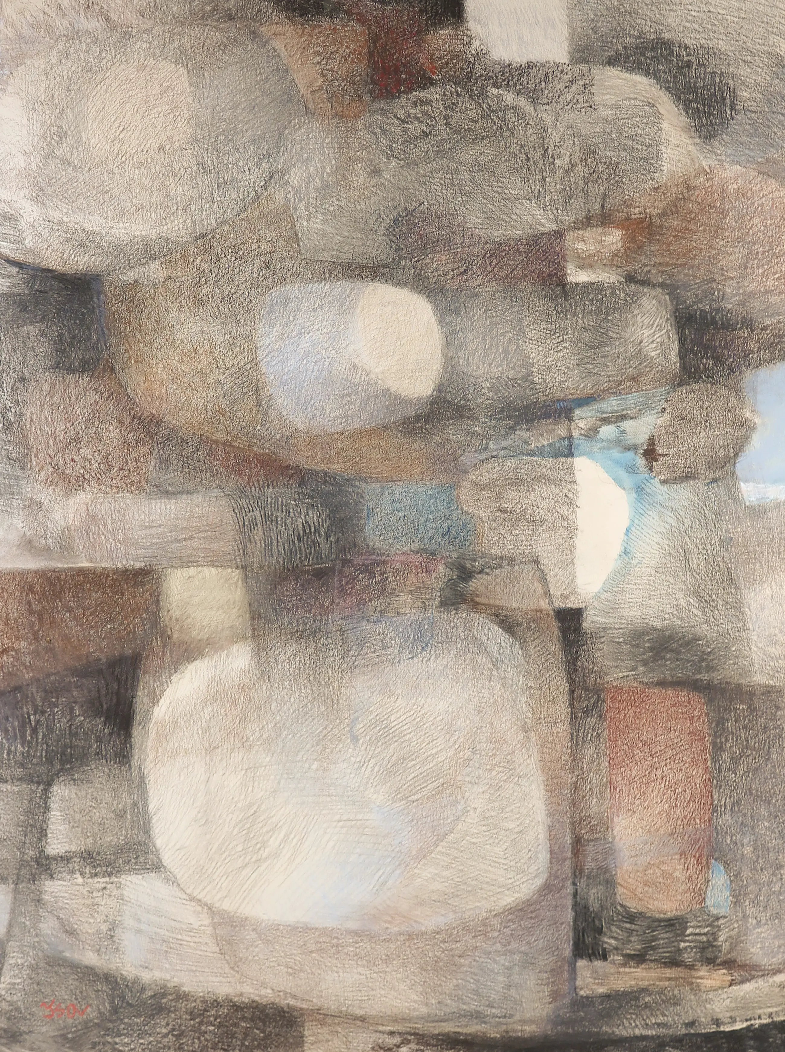 Isa van der Zee - Pasteltekening, Abstracte compositie - Ingelijst ...
