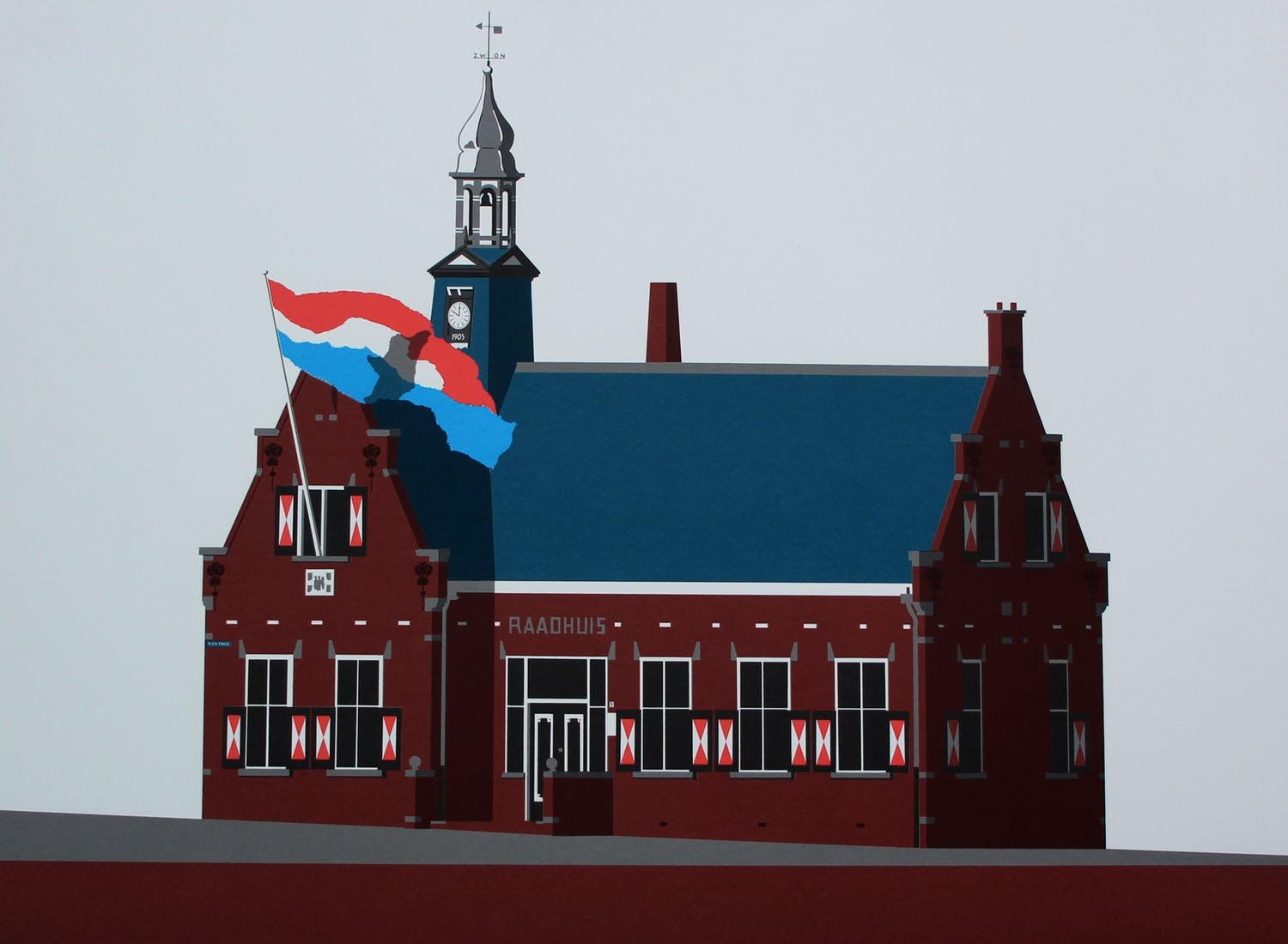 Peter Dumas - Zeefdruk: Raadhuis Vlaardingen - 1985 Verkocht ...