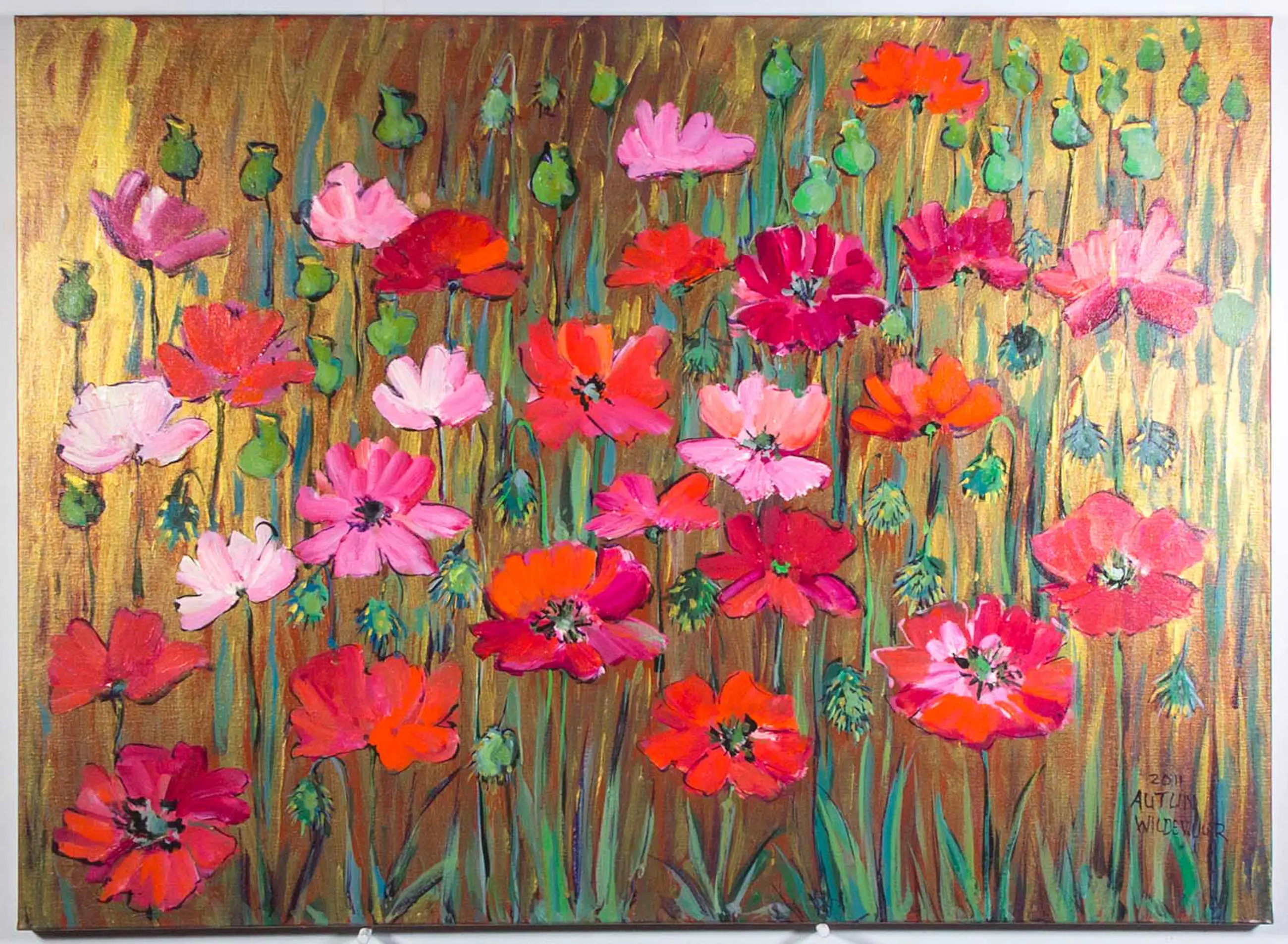 Maya Wildevuur - Acryl en goudverf op doek, Autum - Ingelijst (Groot) Verkocht | Kunstveiling.nl