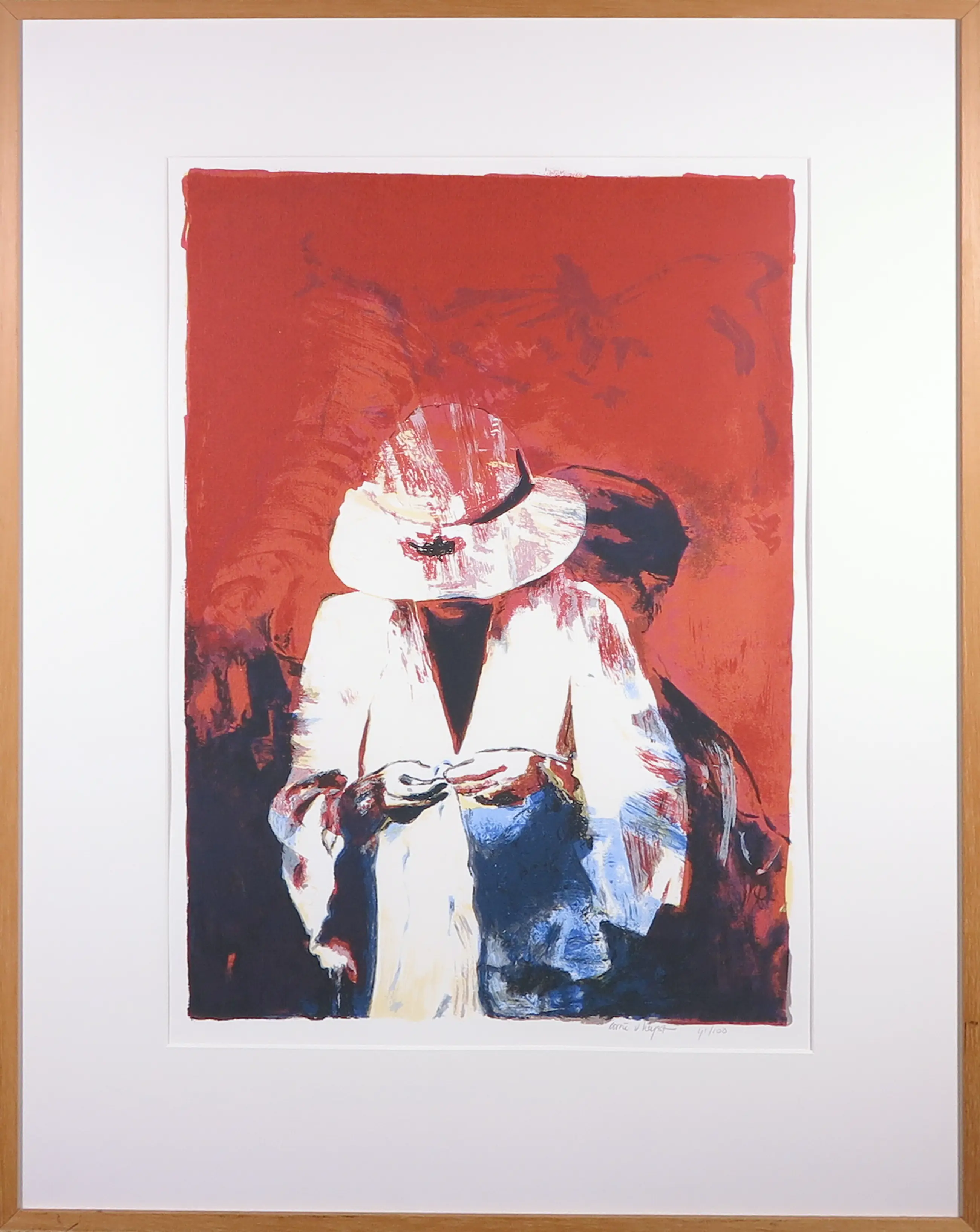 Corrie van Heyst - Zeefdruk, Vrouw met hoed - Ingelijst (Groot ...