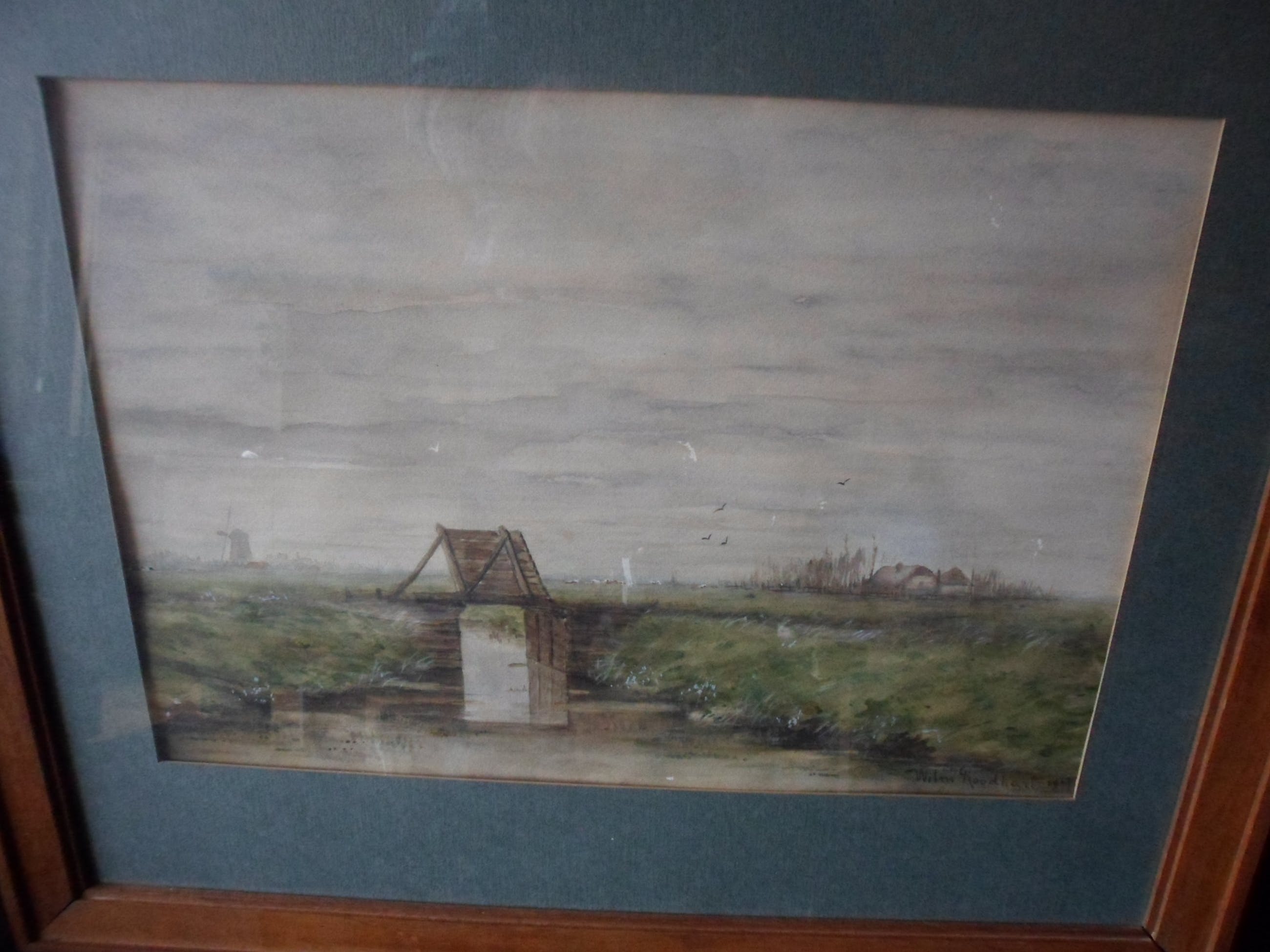 Willem Hendrik Roodhart - Aquarel met een weidelandschap en een ...