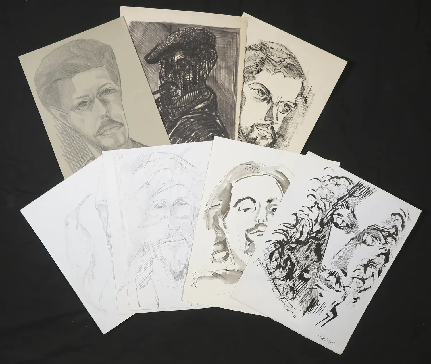 Joe Wols - Lot van 7 tekeningen, Portretten Verkocht | Kunstveiling.nl