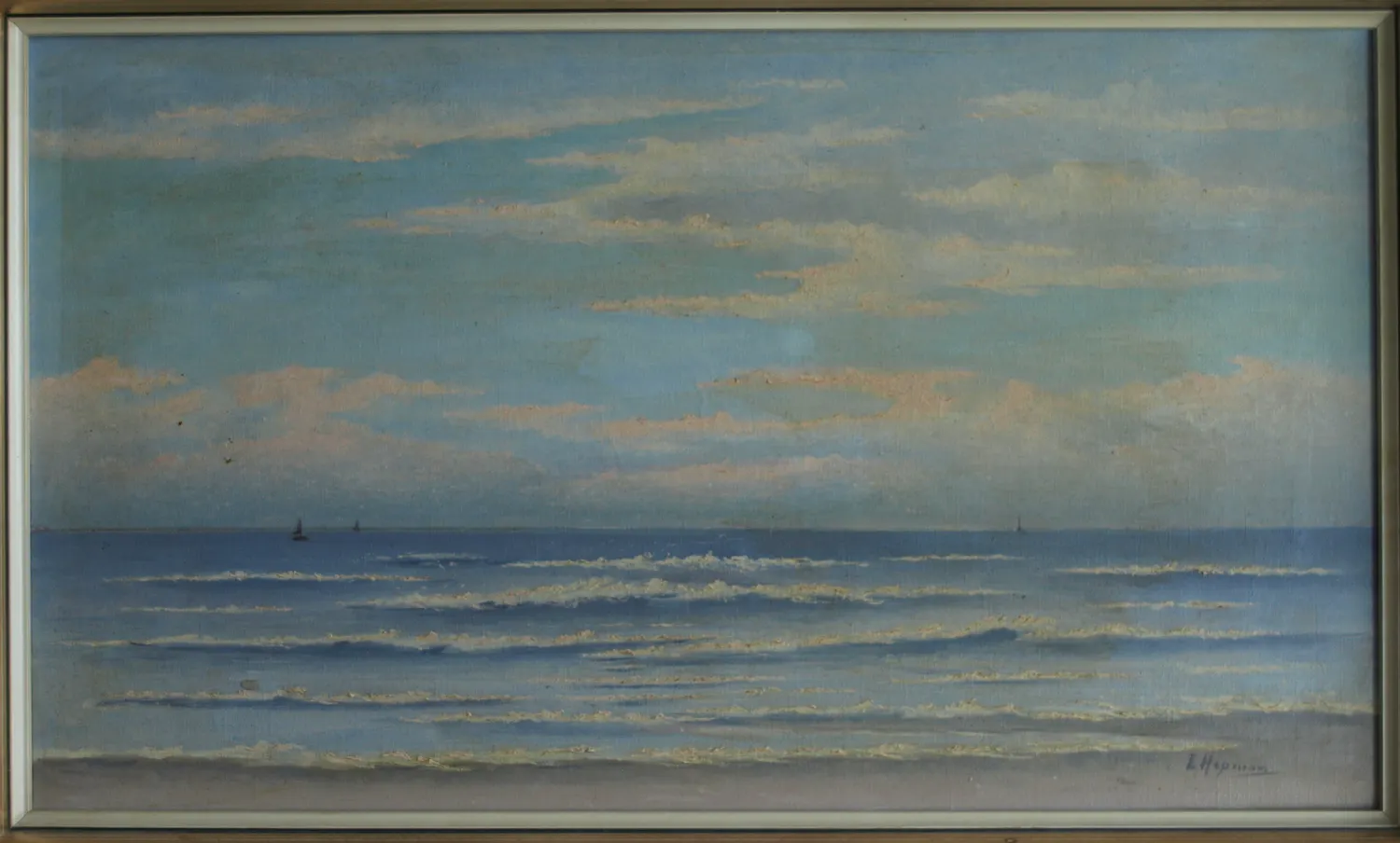 Jan Hopman - Ingelijst, olieverf op doek, Zeegezicht Verkocht ...