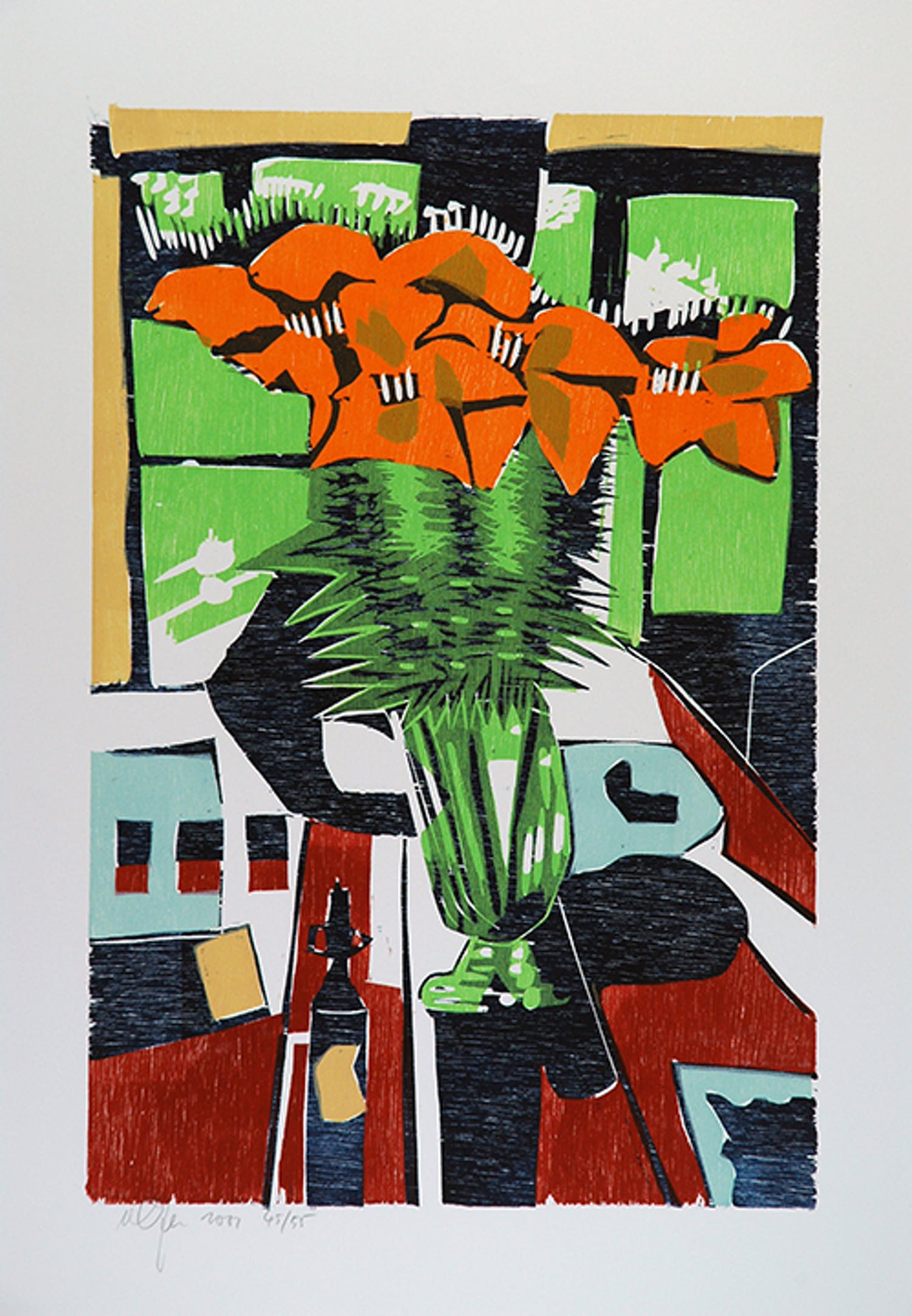 Vincent van Ojen - Vaas met oranje lelies Verkocht | Kunstveiling.nl