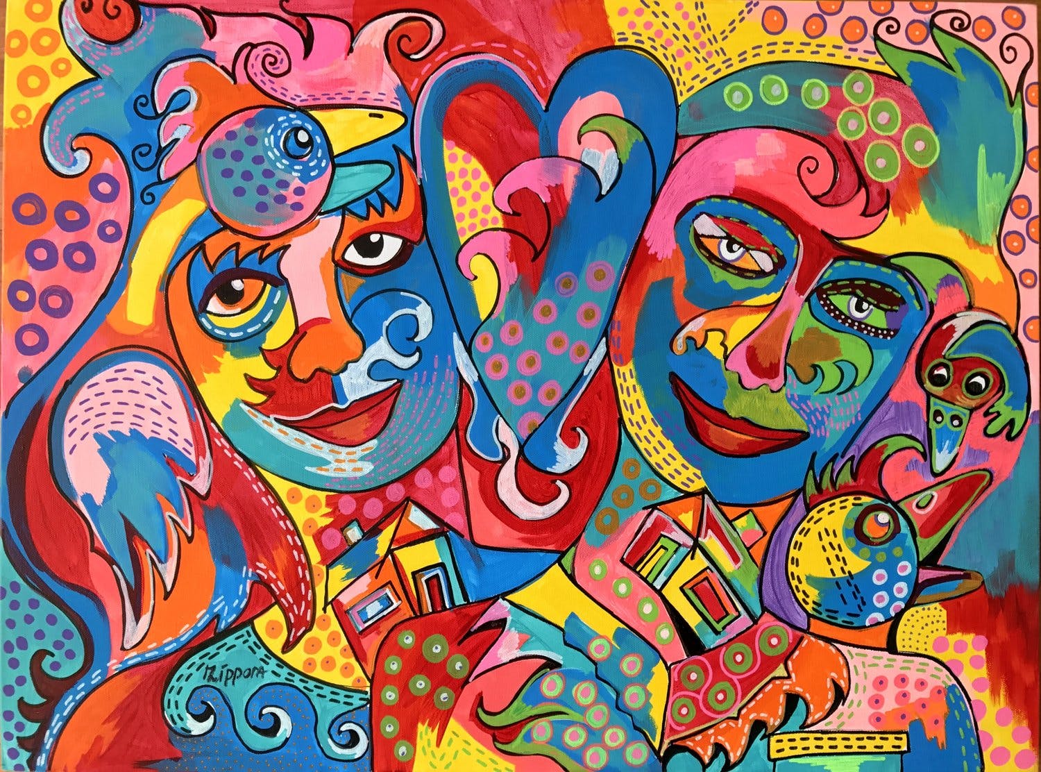 Zippora Sahanaja - Zippora Meijer---Happy family Verkocht | Kunstveiling.nl