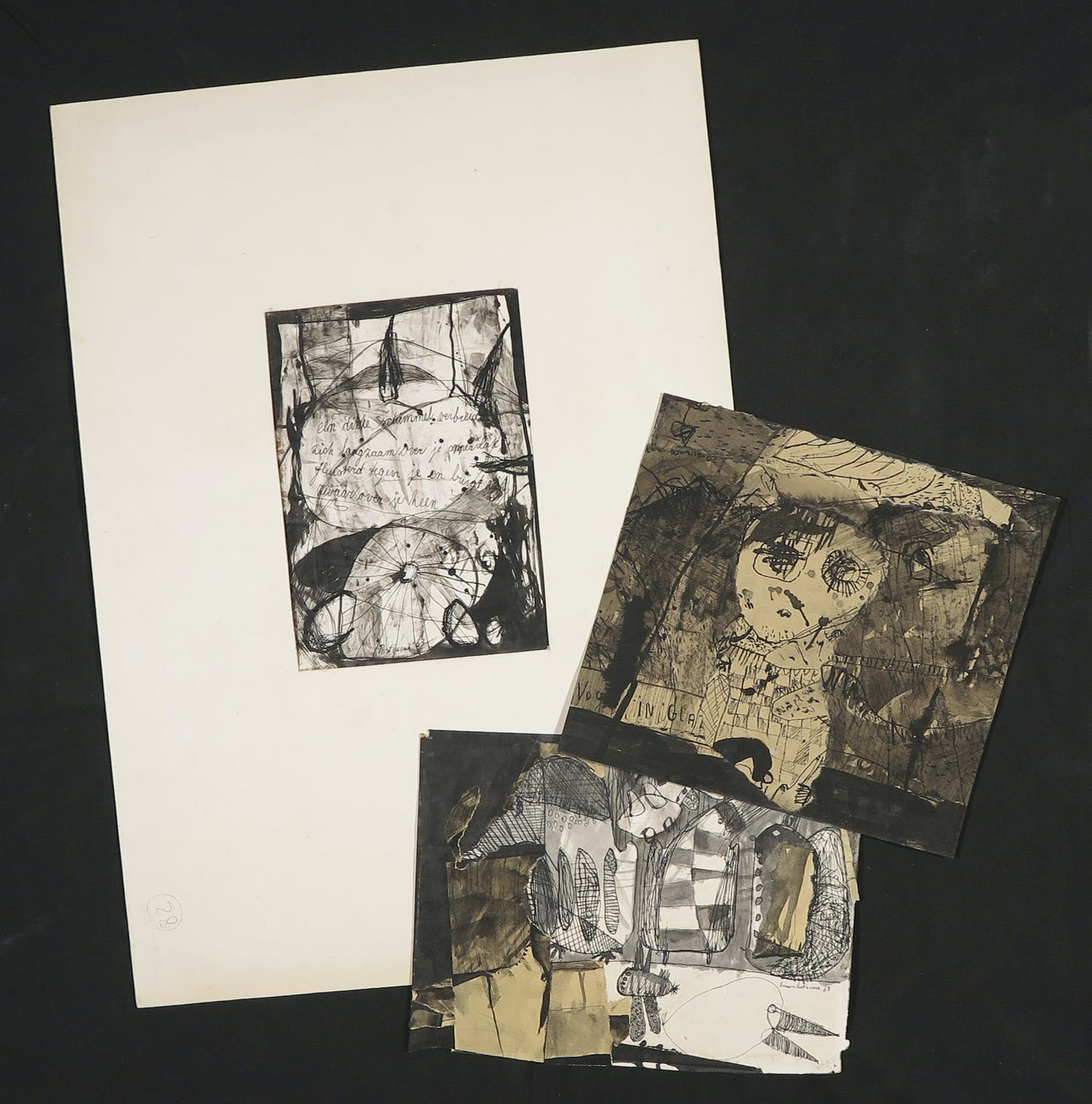 Simon Posthuma - Inkt en collage op papier, Lot van drie tekeningen ...