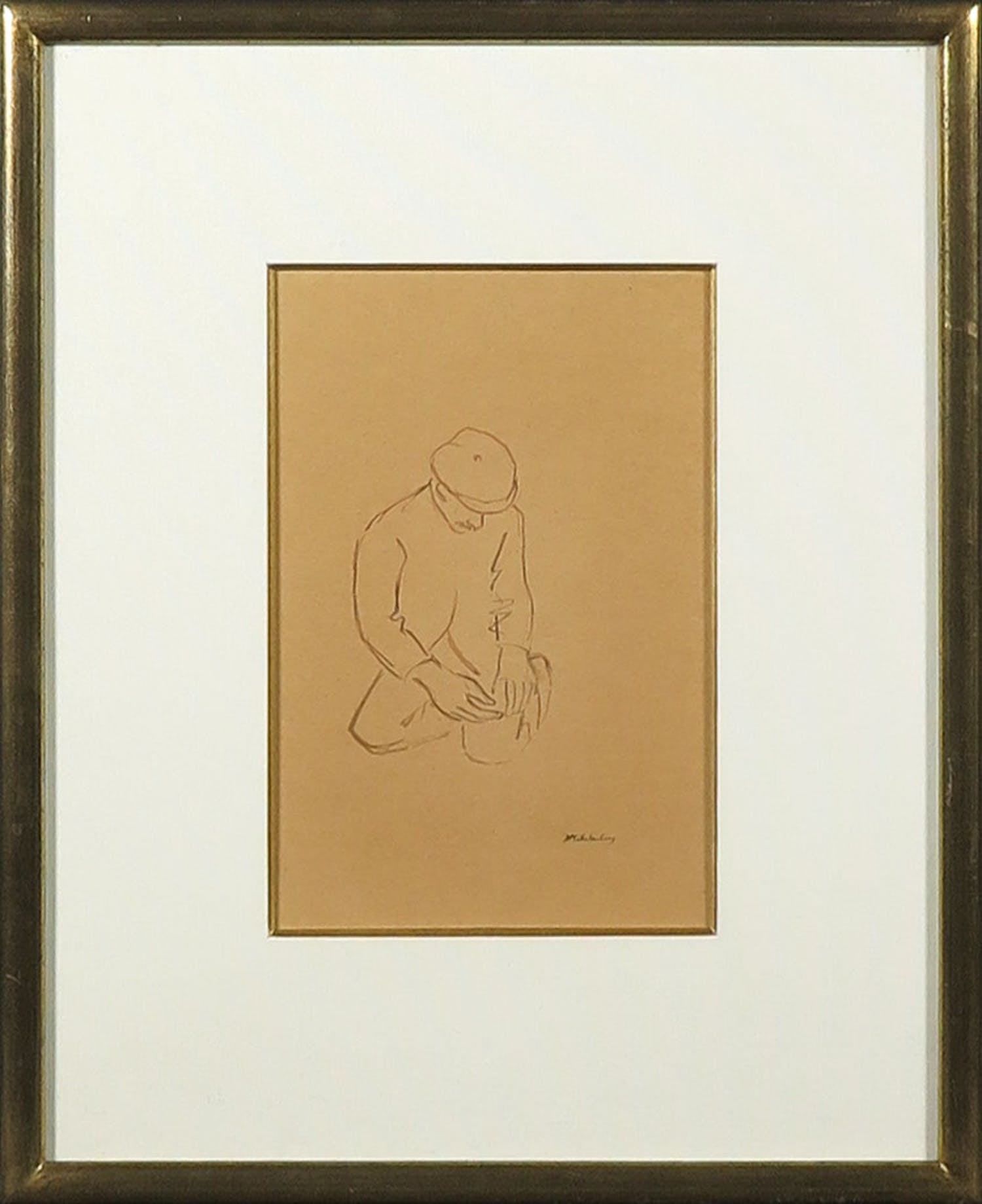 Jan Stekelenburg - Pentekening, Knielende man - Ingelijst Verkocht ...