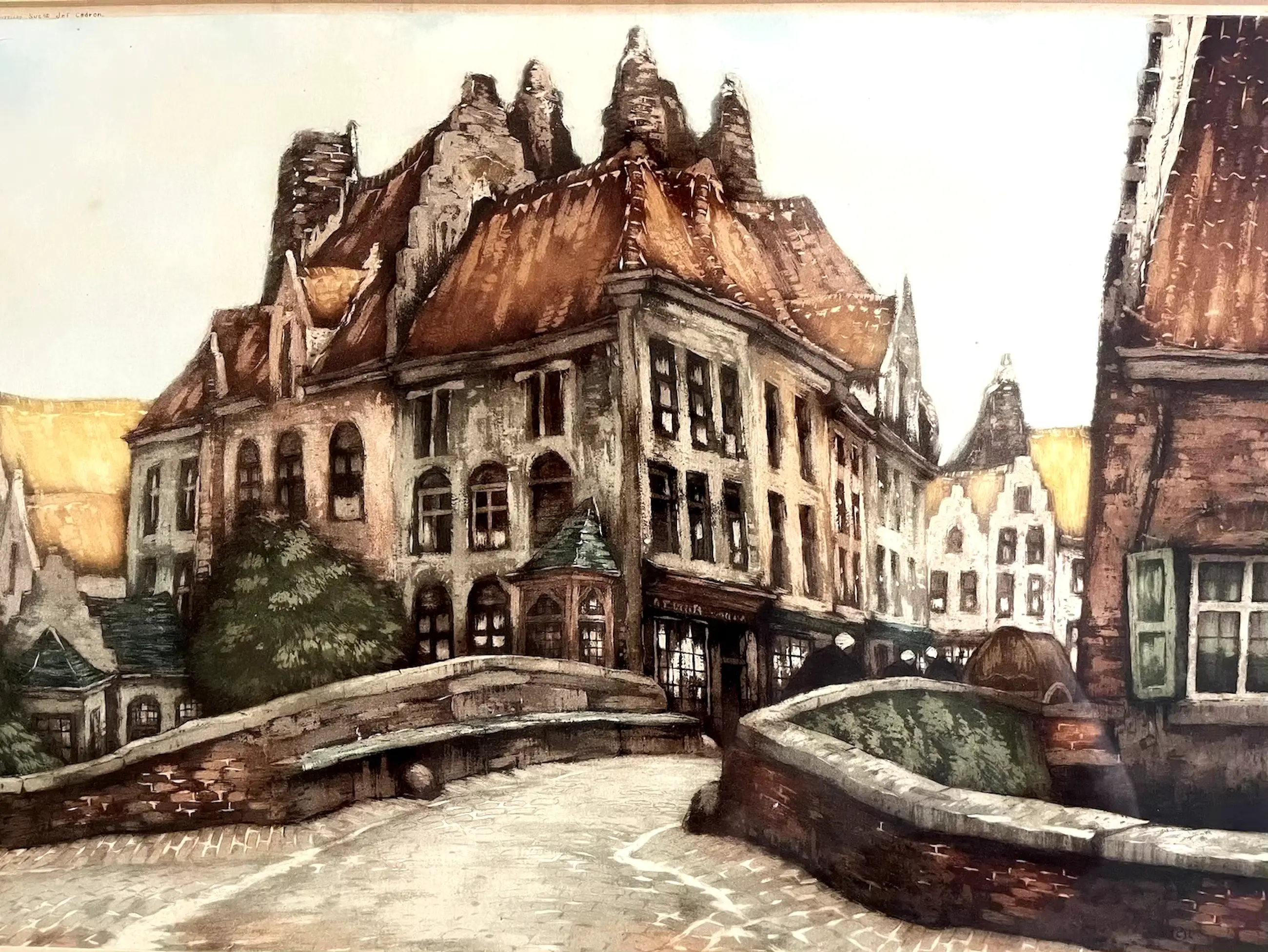 Jef Codron - Belgisch Stadsgezicht - Ets, Ingelijst Verkocht ...