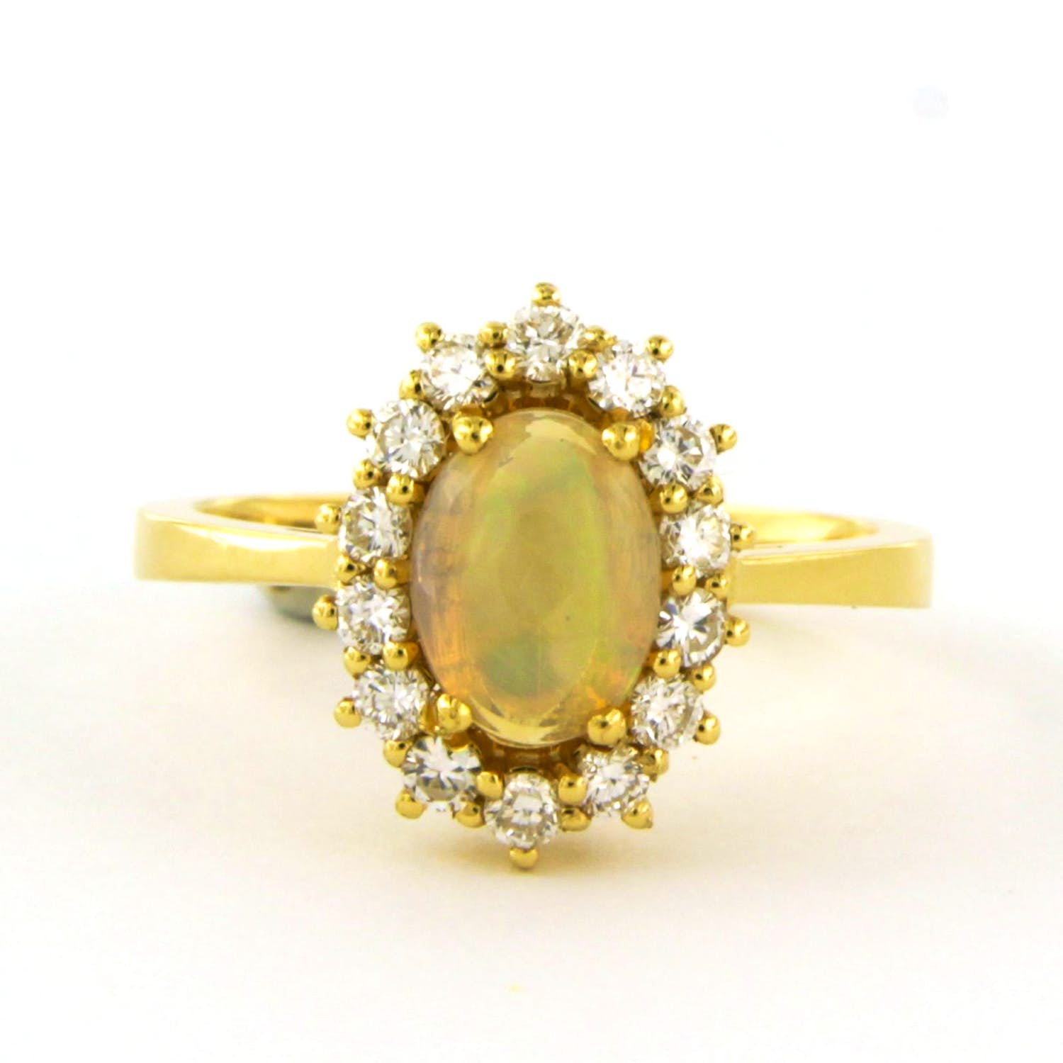 18k Geelgouden Ring Met Opaal En Diamant 0 46ct Rm 17 5 Kopen Bied