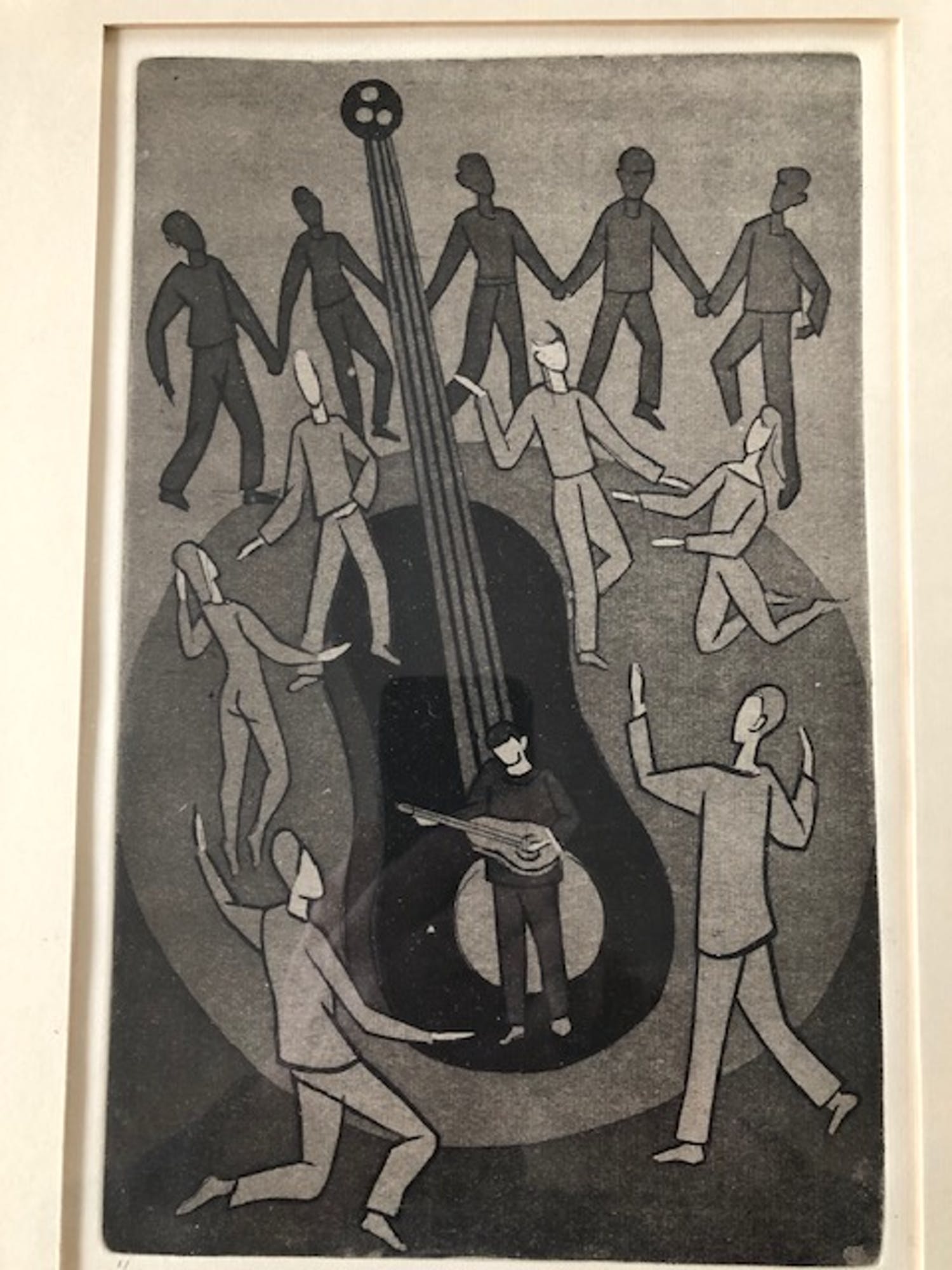 Elly Kuipers - ets - dansende muzikanten Verkocht | Kunstveiling.nl