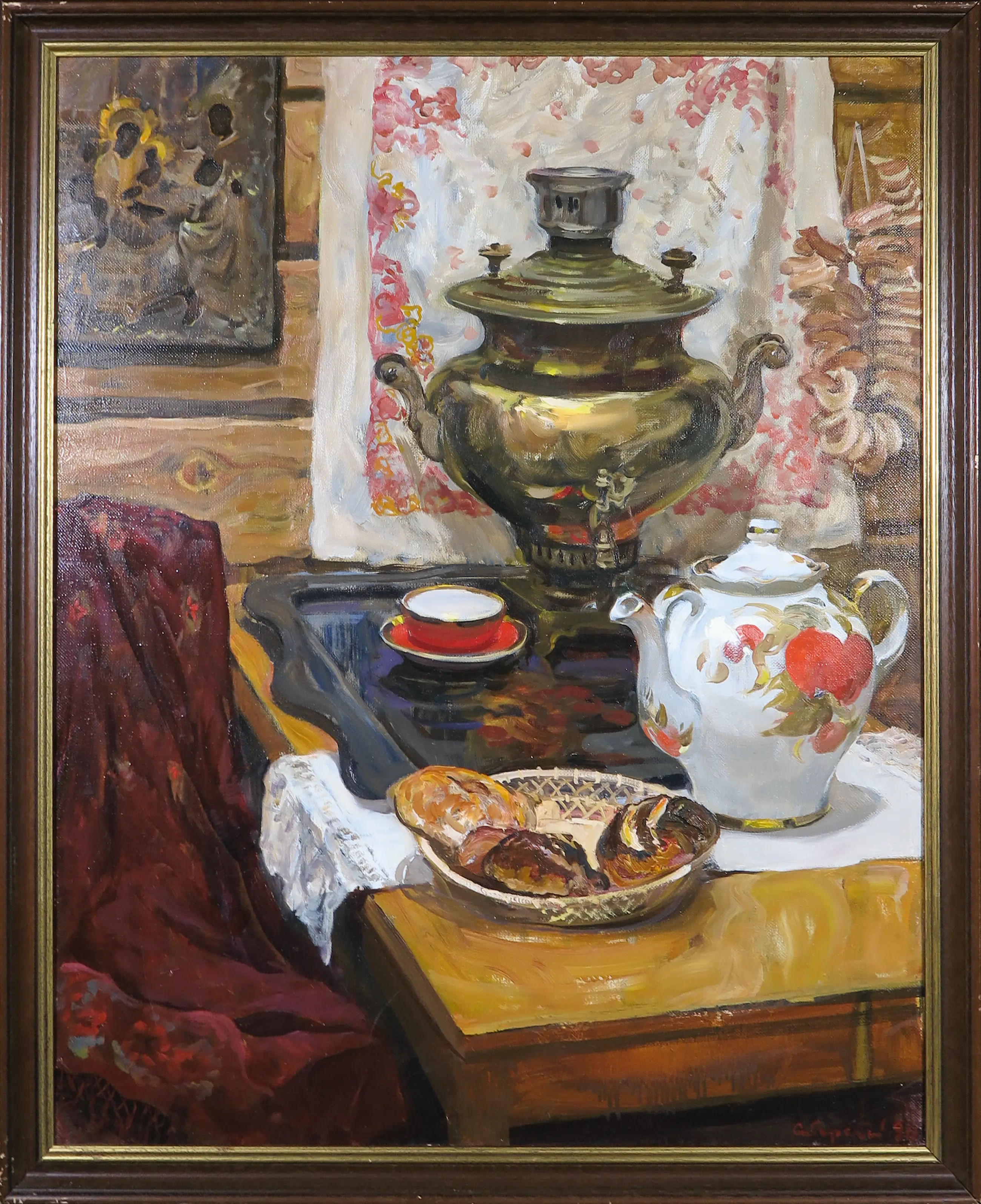 Benjamin Mikhailovitsj Sibirski - Olieverf op doek, Russische thee ...