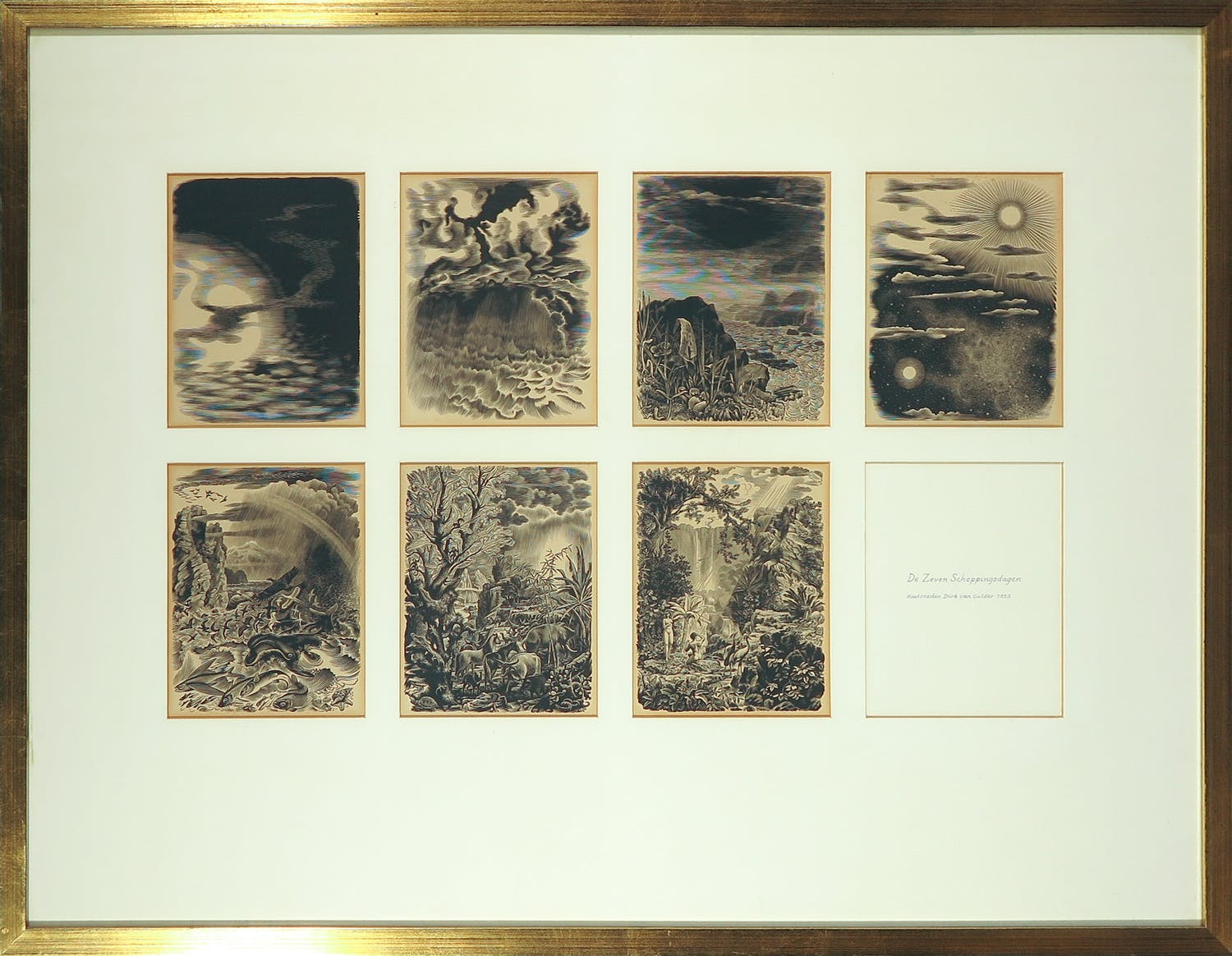 Dirk van Gelder - Houtsnede, De Zeven Scheppingsdagen - Ingelijst ...
